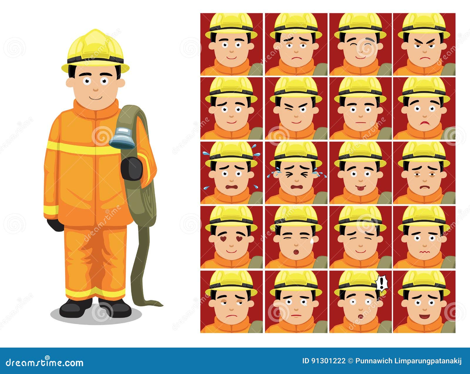Firefighter Cartoon Emotion Faces Vector Illustration Stock Vector ...
