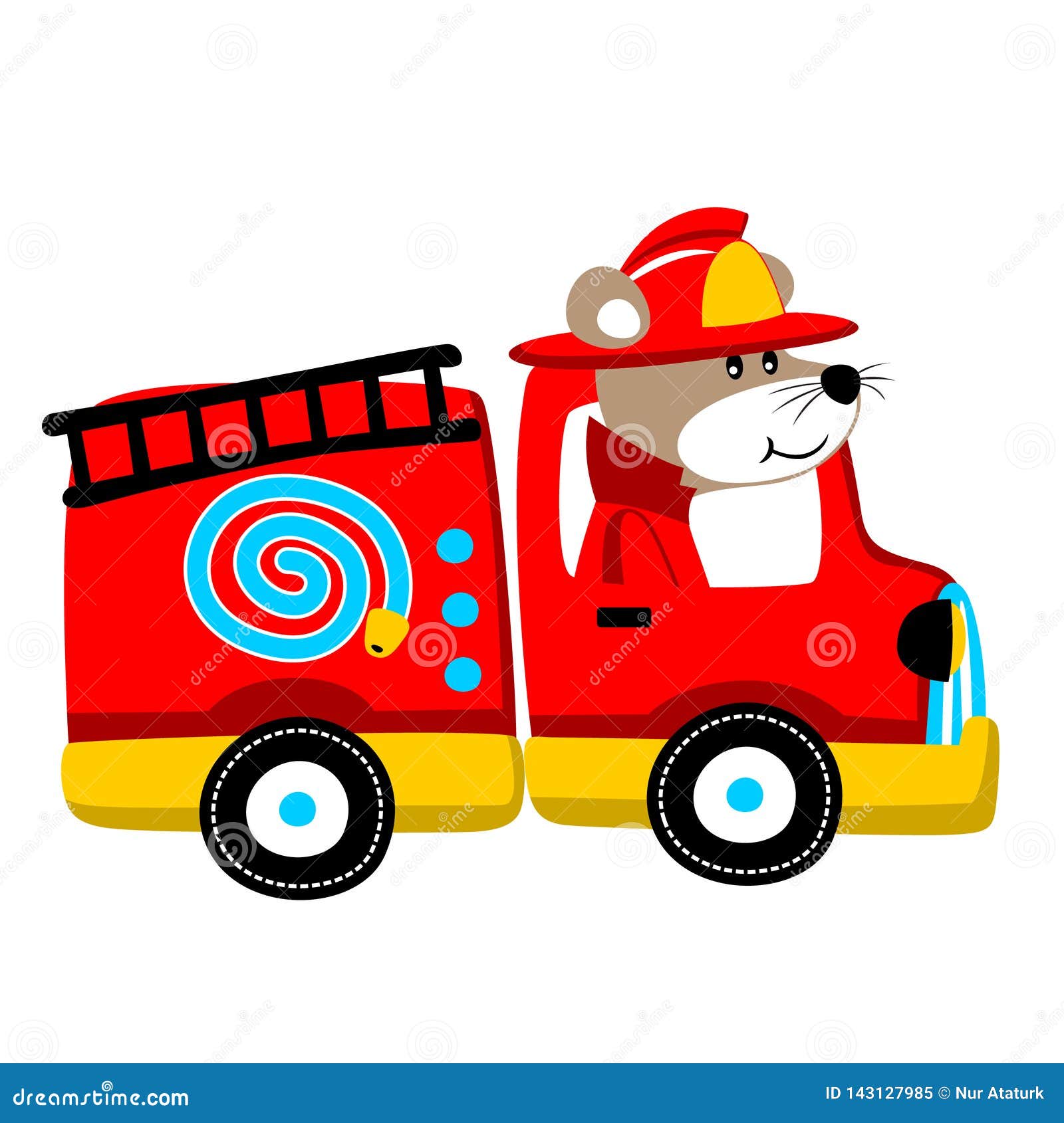 Firefighter Cartoon with Funny Driver Stock Vector - Illustration of ...