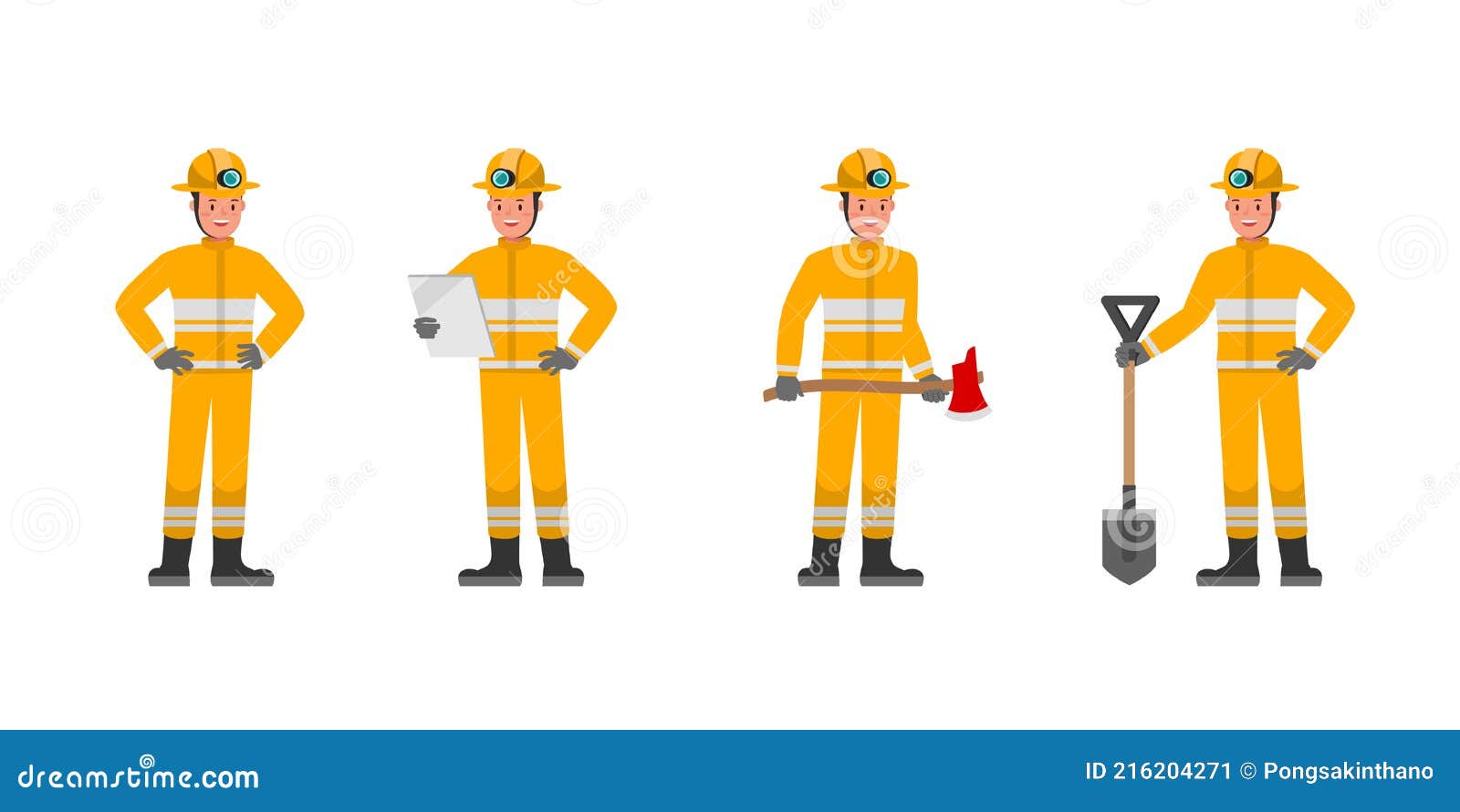Firefighter Character Vector Design. Presentation in Various Action ...