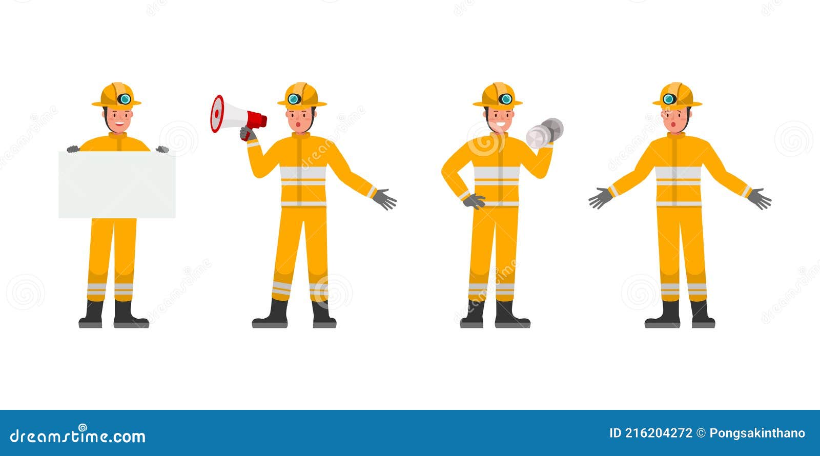 Firefighter Character Vector Design. Presentation in Various Action ...