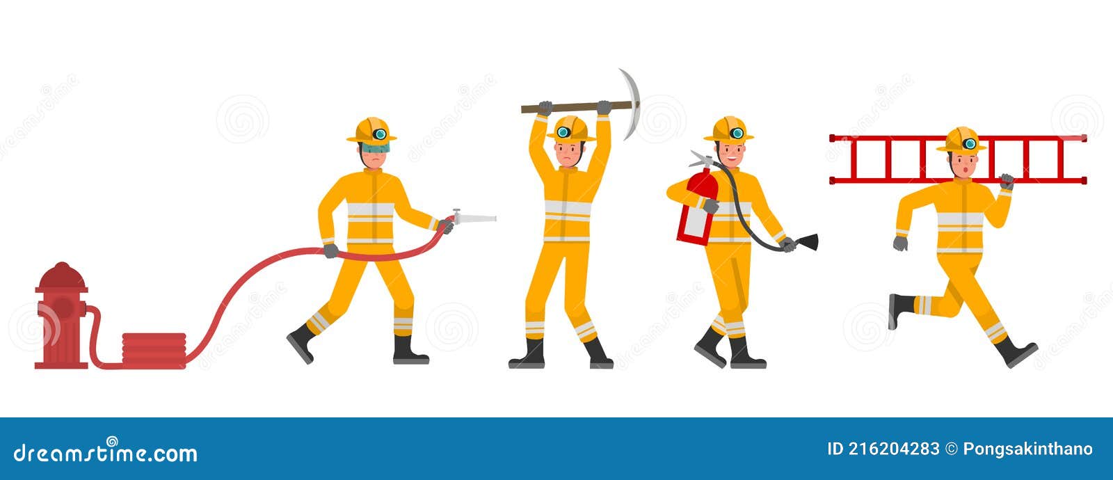 Firefighter Character Vector Design. Presentation in Various Action ...