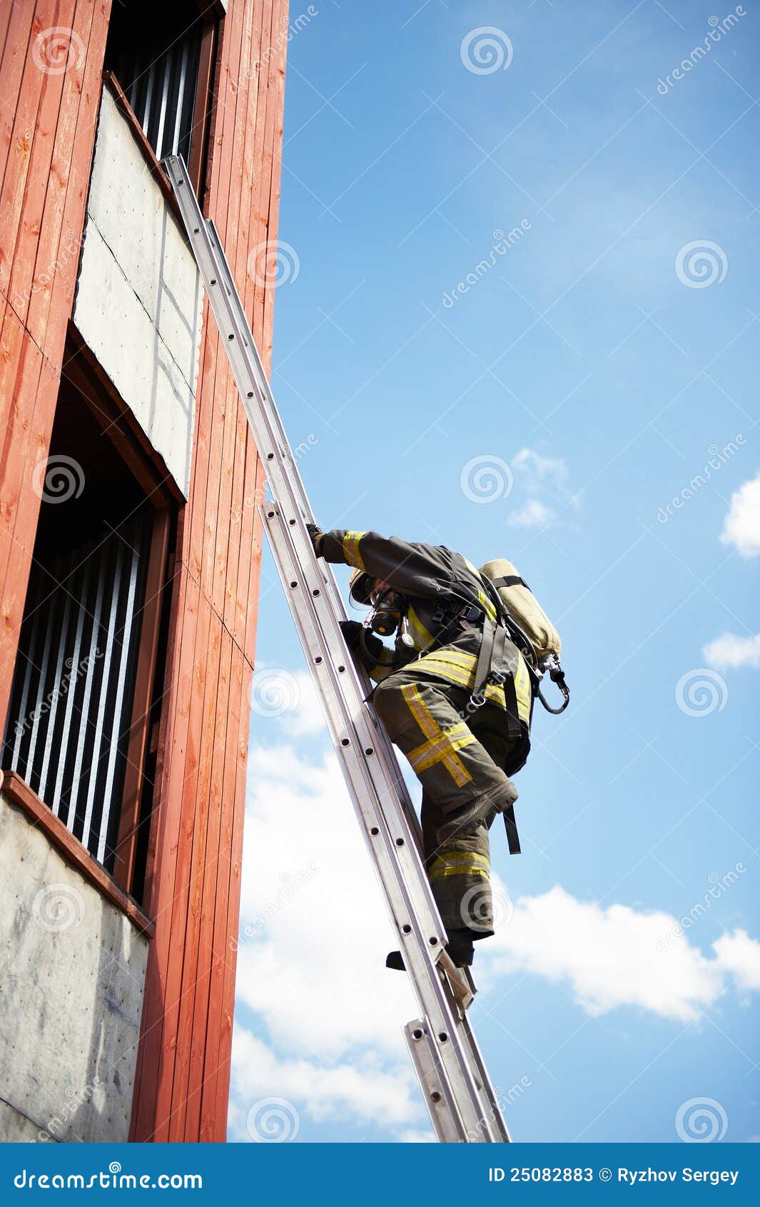 Firefighter Climb On Fire Stairs Stock Image | CartoonDealer.com #25082731