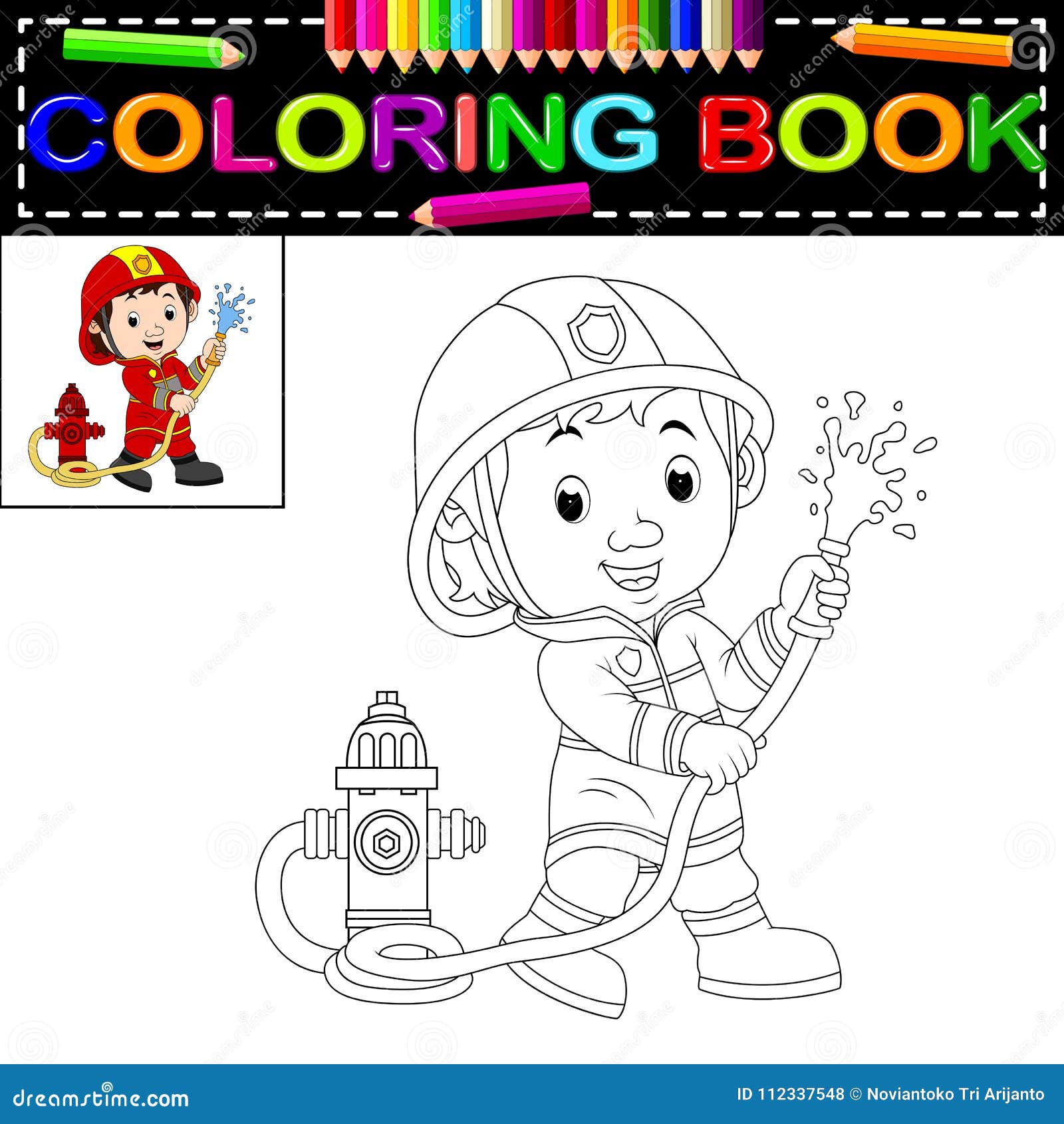Firefighter Coloring Page Vector Illustration | CartoonDealer.com ...