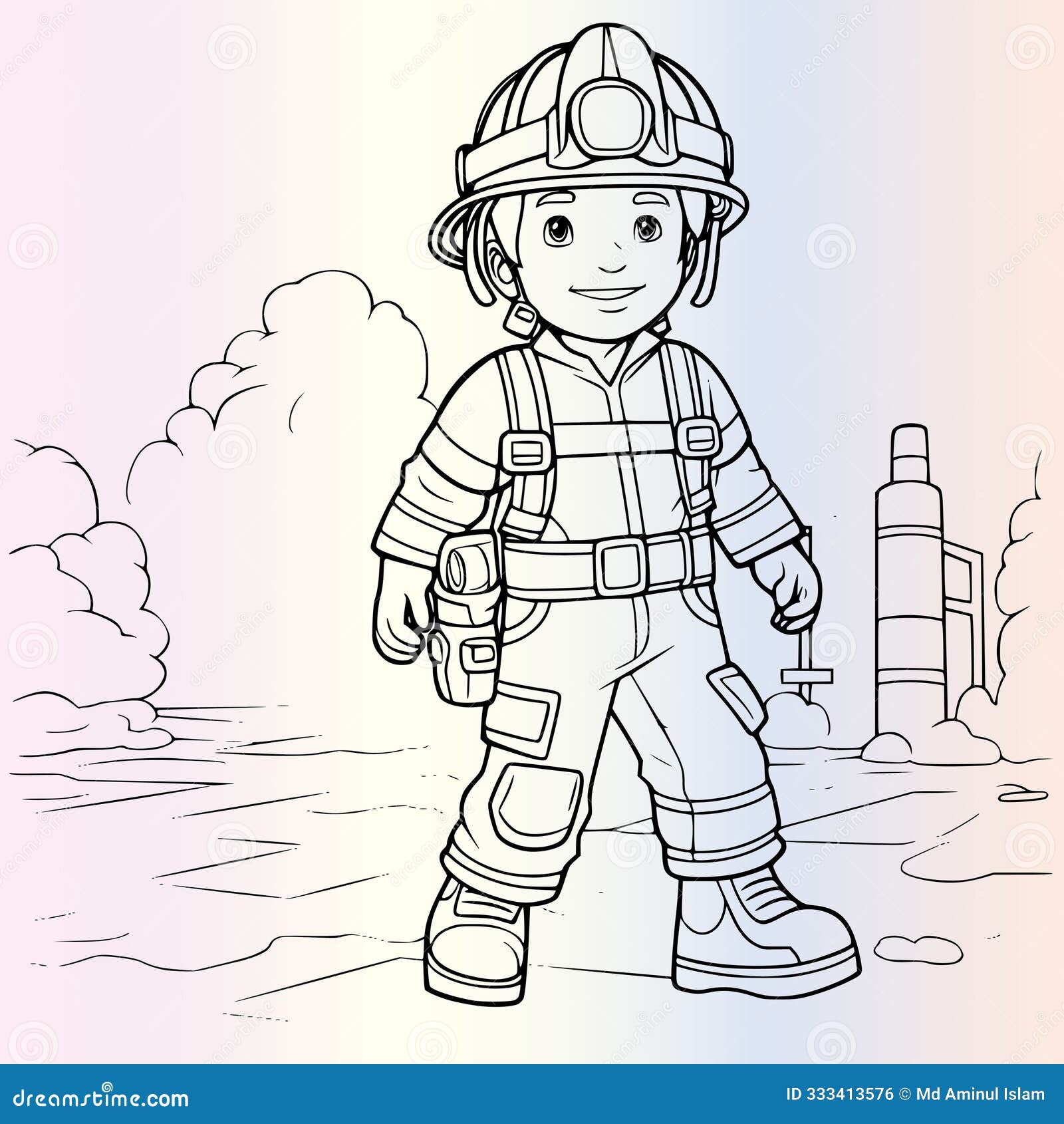 Firefighter Coloring Page. Coloring Page Of A Firefighter Standing In ...
