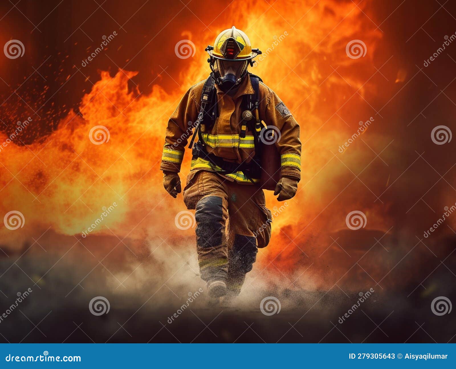 A Firefighter Complete With Firefighting Suit And Gear Is Bravely ... A Firefighter Complete With Firefighting Suit And Gear Is Bravely ...