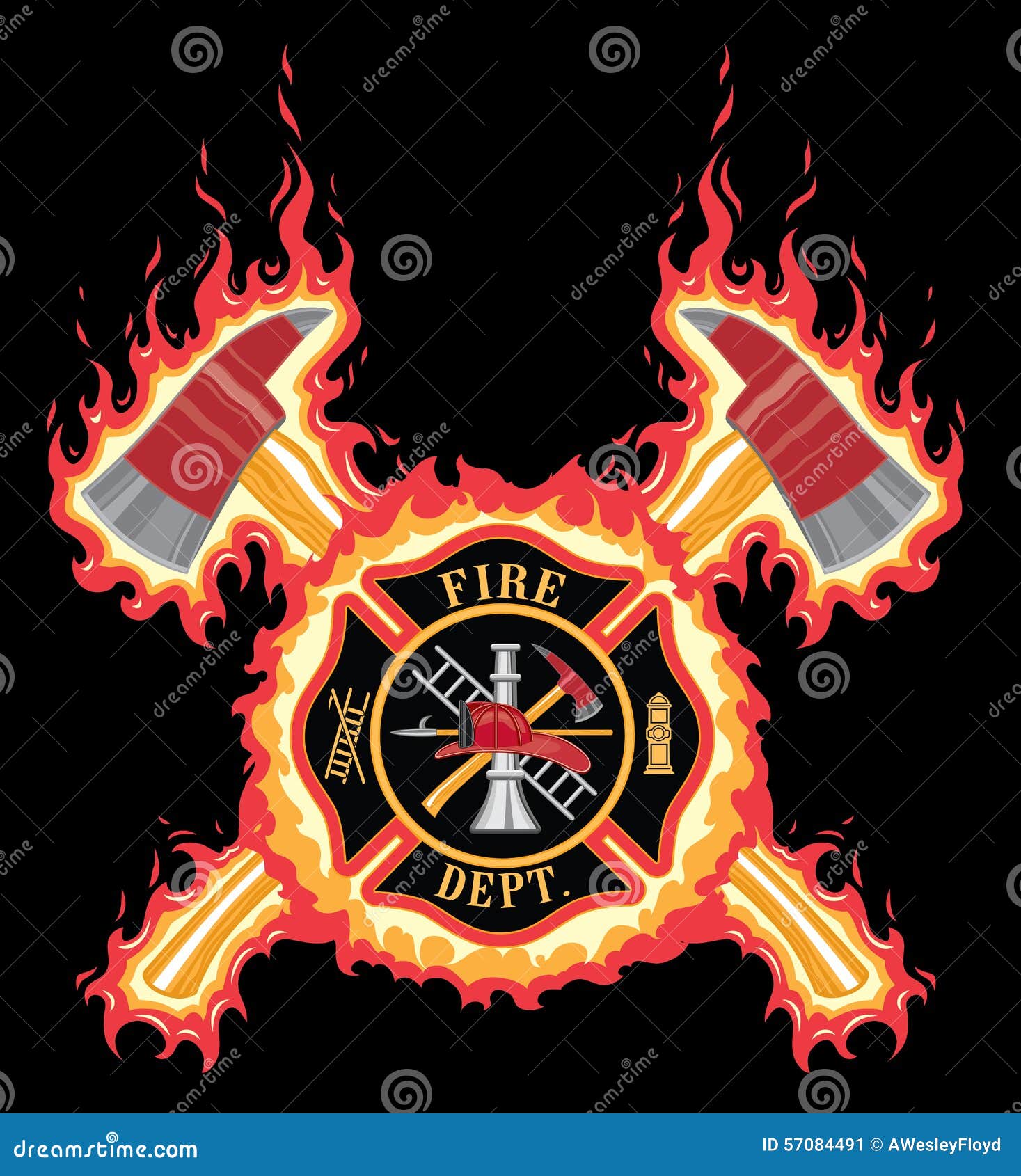 Firefighter Cross with Axes and Flames Stock Vector - Illustration of ...