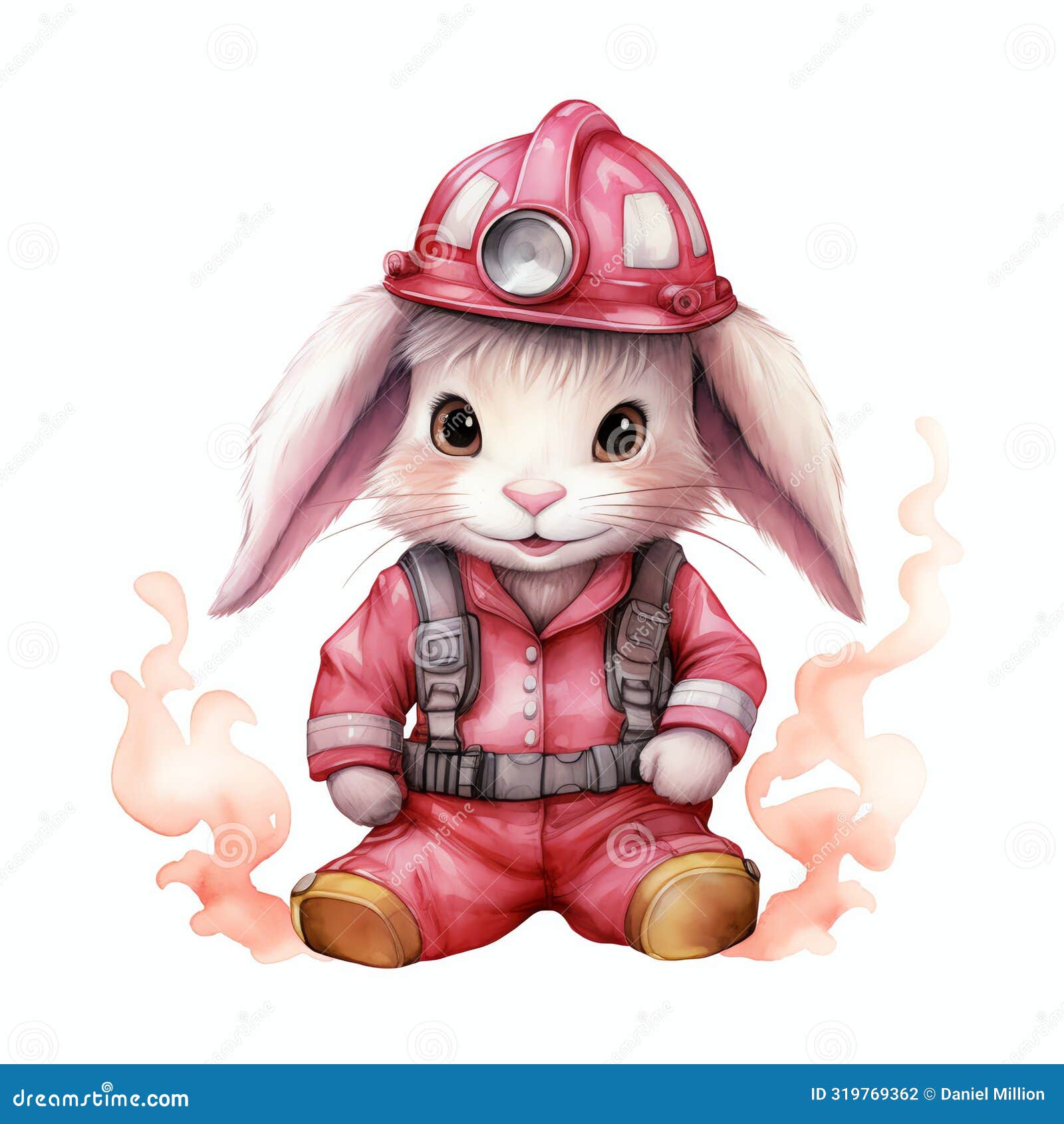 Firefighter Cute Bunny Blue Cute Bunny Watercolor Stock Illustration ...