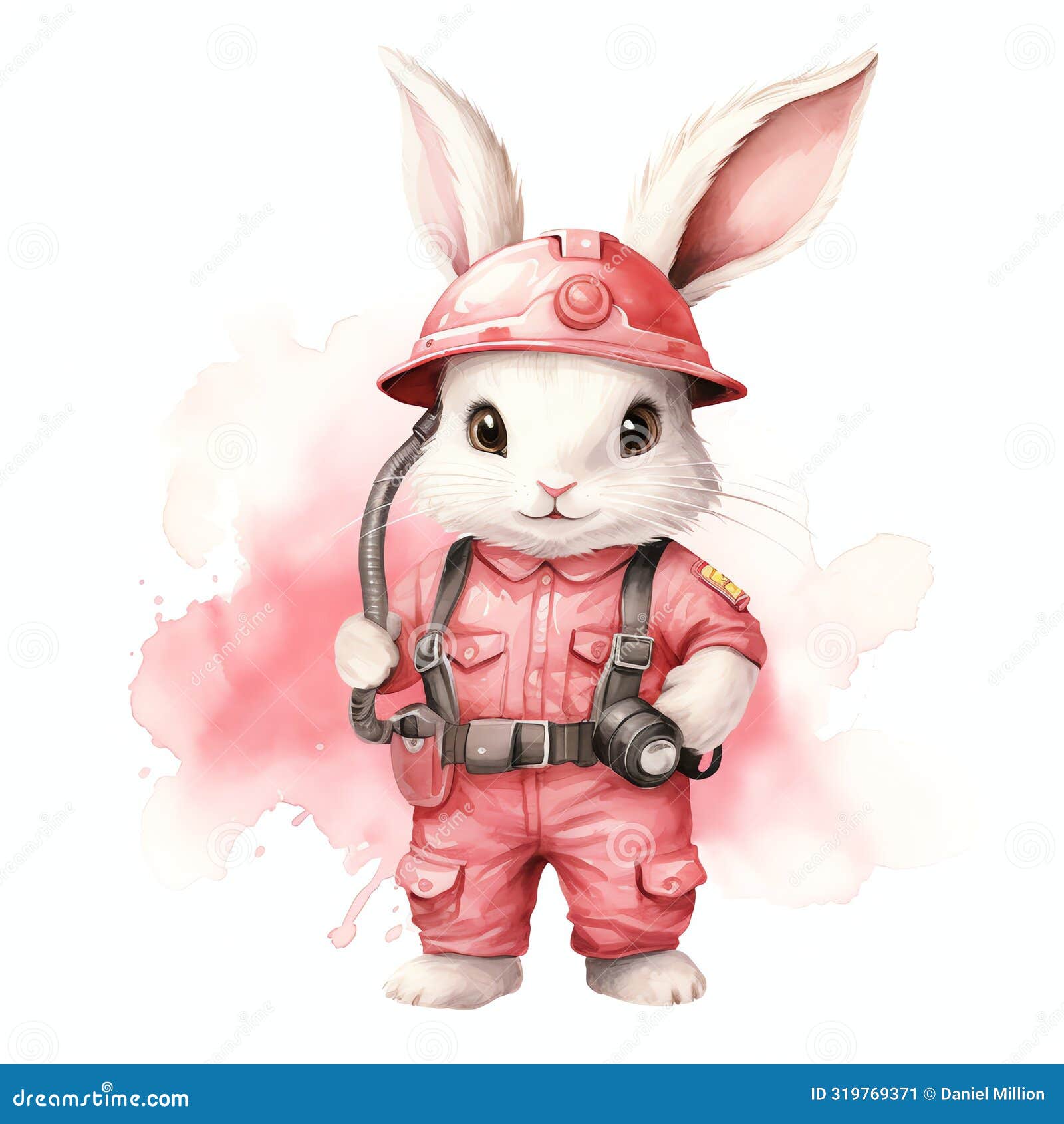 Firefighter Cute Bunny Blue Cute Bunny Watercolor Stock Illustration ...