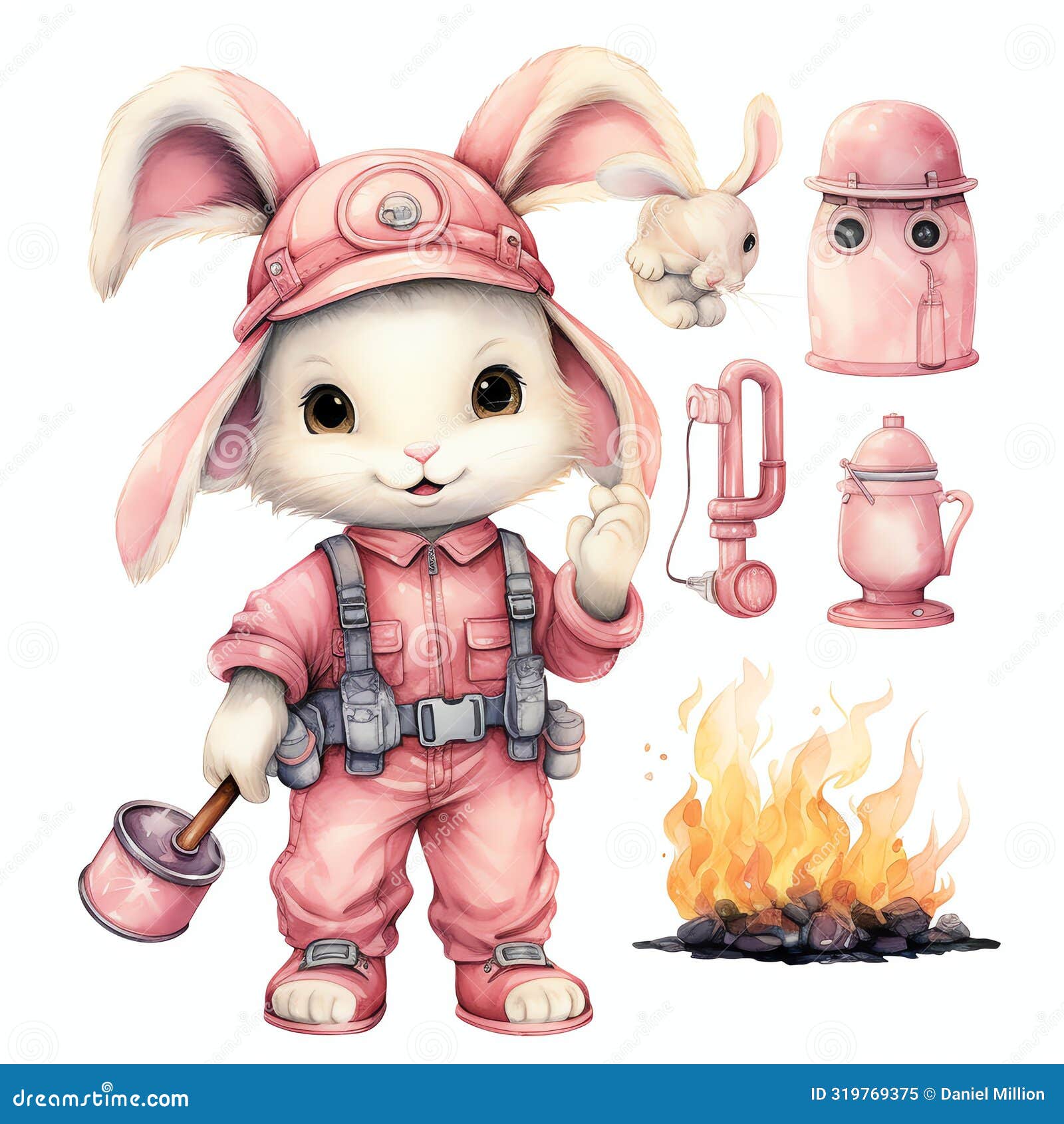Firefighter Cute Bunny Blue Cute Bunny Watercolor Stock Illustration ...