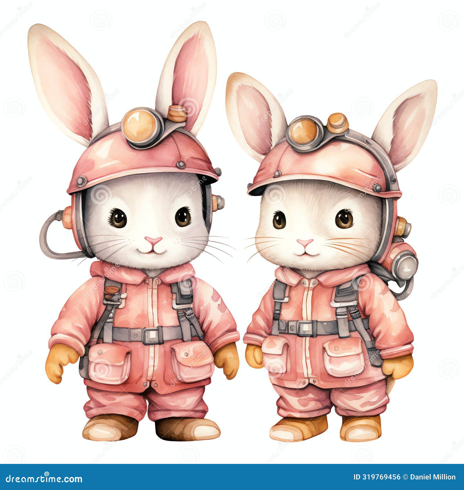 Firefighter Cute Bunny with Jacket and Helmet Pink Cute Bunny ...
