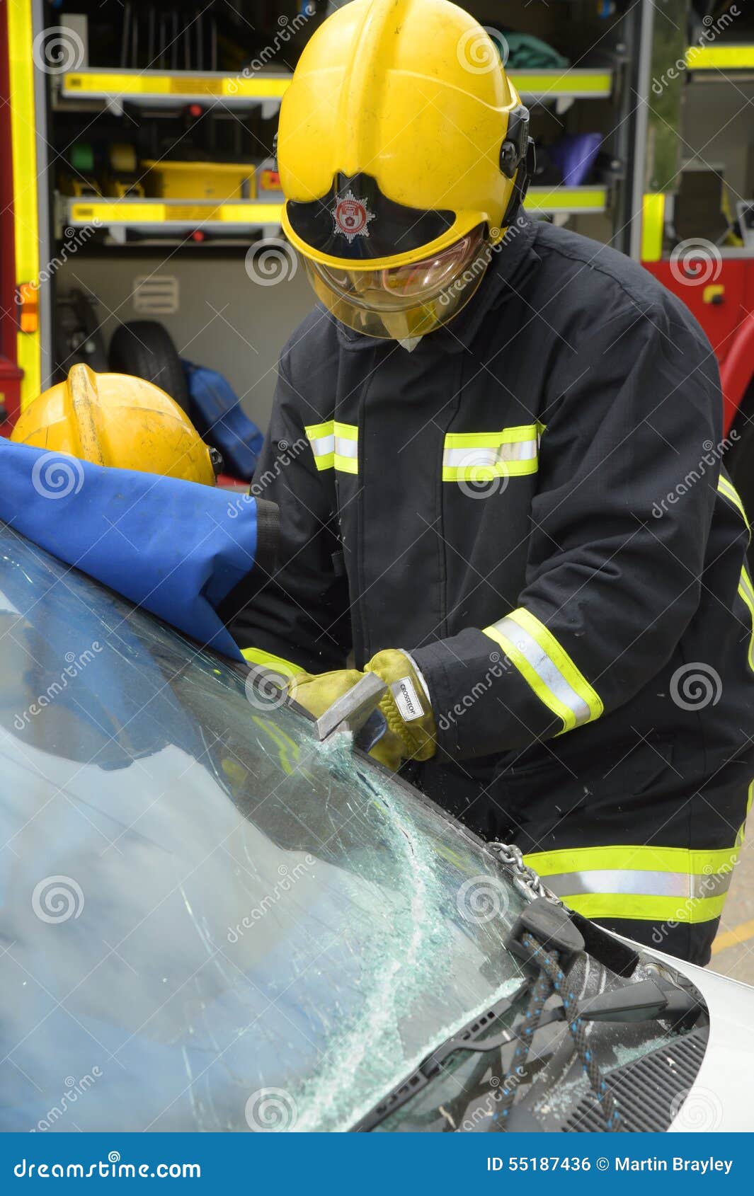 Firefighter Cutting Away a Windscreen at Car Crash Editorial Photo ...