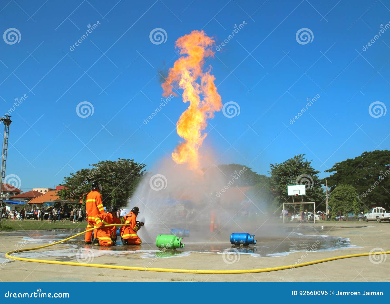 The Firefighter are in the Demonstration To the Fire. Editorial Photo ...