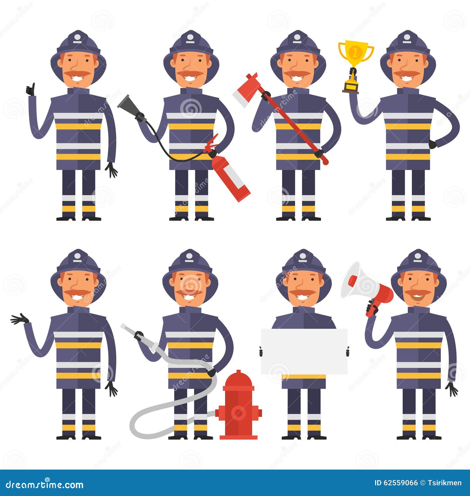 Firefighter in Different Poses Stock Vector - Illustration of graphic ...