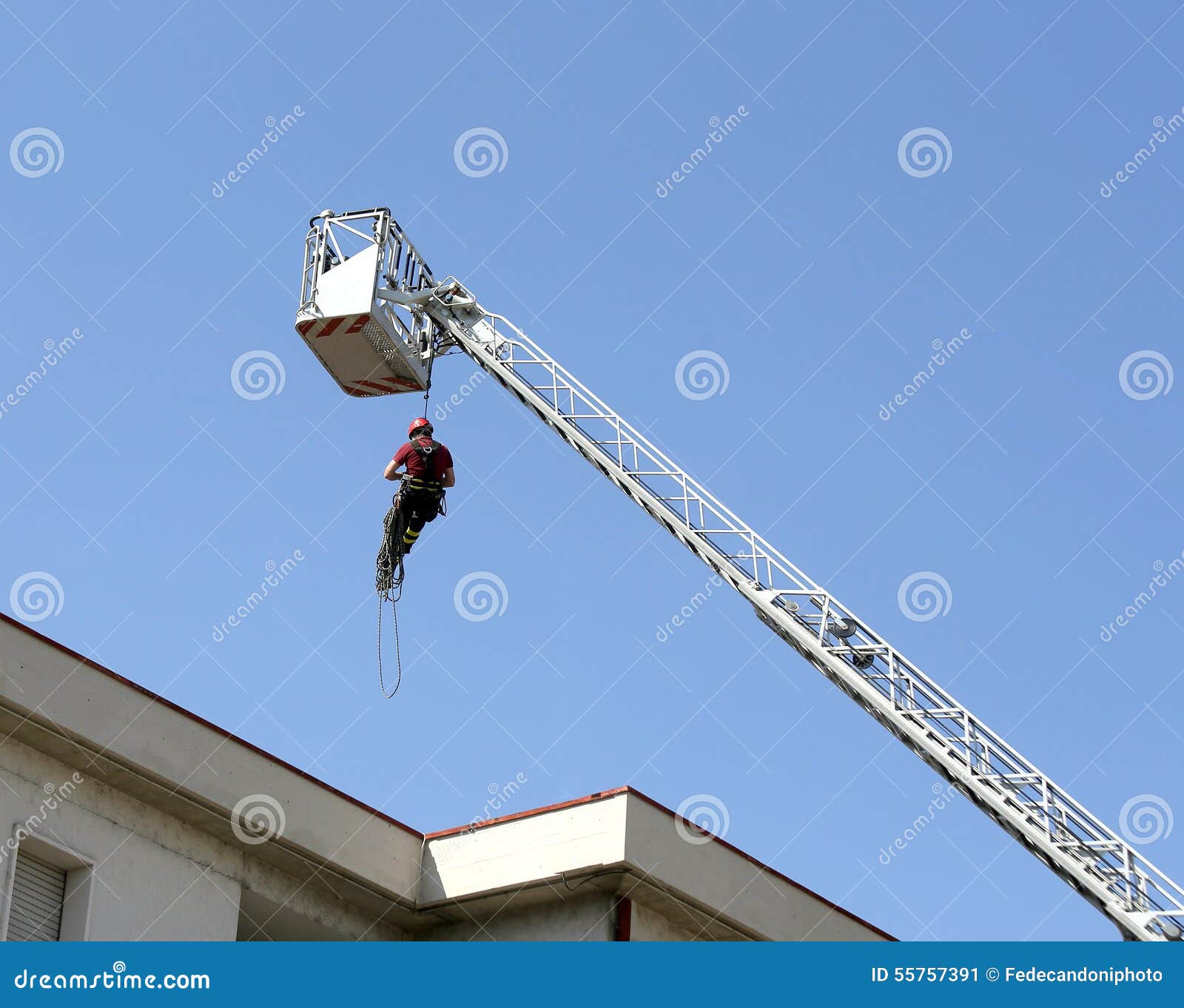 Firefighter Down with the Rope in the Building Stock Image - Image of ...