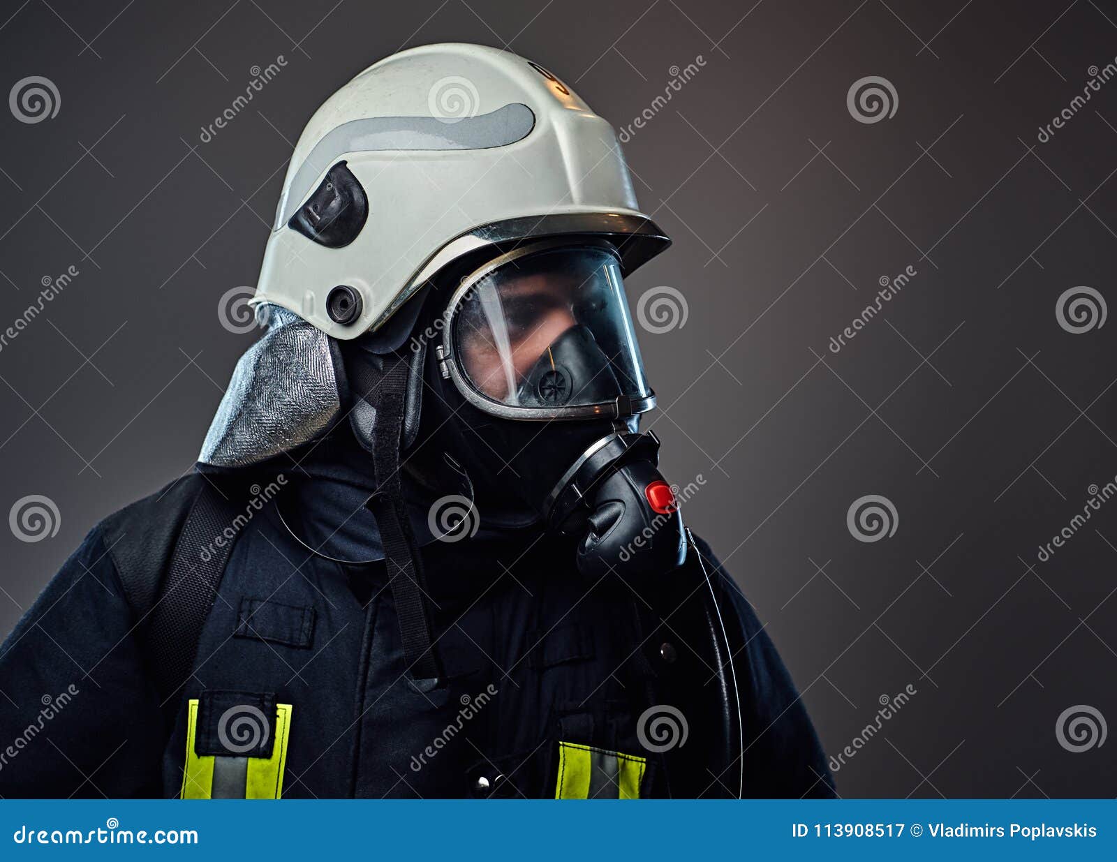 Firefighter Dressed in Uniform and an Oxygen Mask. Stock Image - Image ...