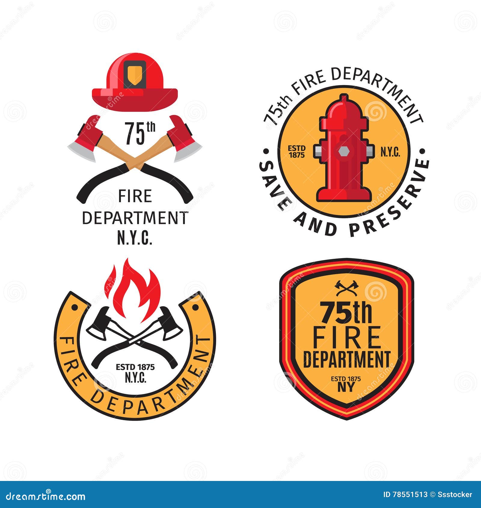 Set Of Firefighter Emblems And Elements. Firefighting Logo. The Fireman ...