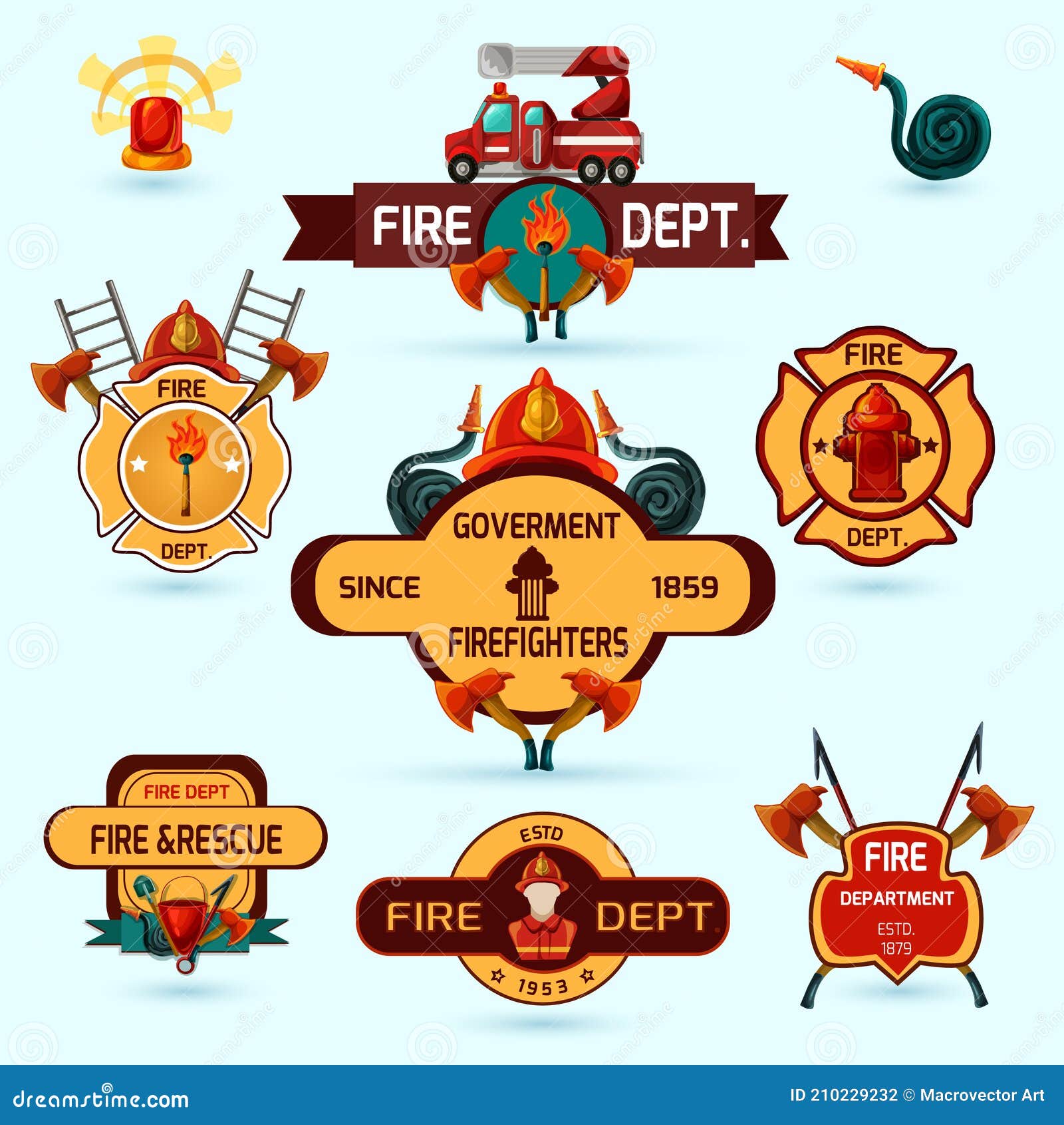 Set Of Firefighter Emblems And Elements. Firefighting Logo. The Fireman ...