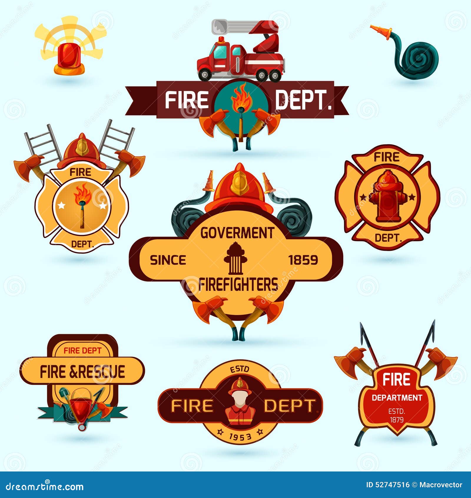 Set Of Firefighter Emblems And Elements. Firefighting Logo. The Fireman ...