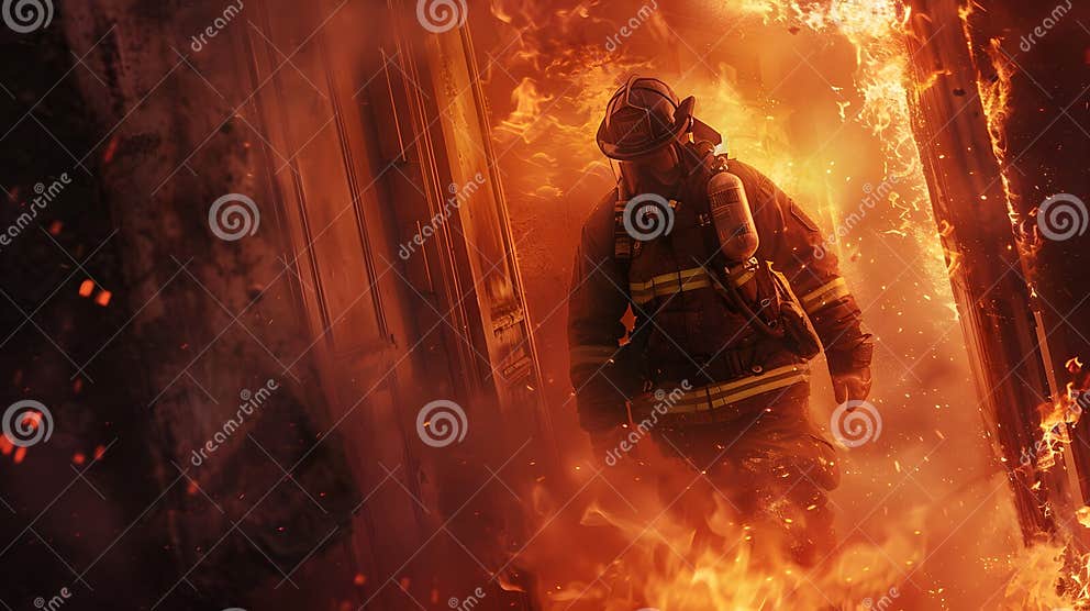 Firefighter Entering a Burning Building. this is AI Generative Image ...