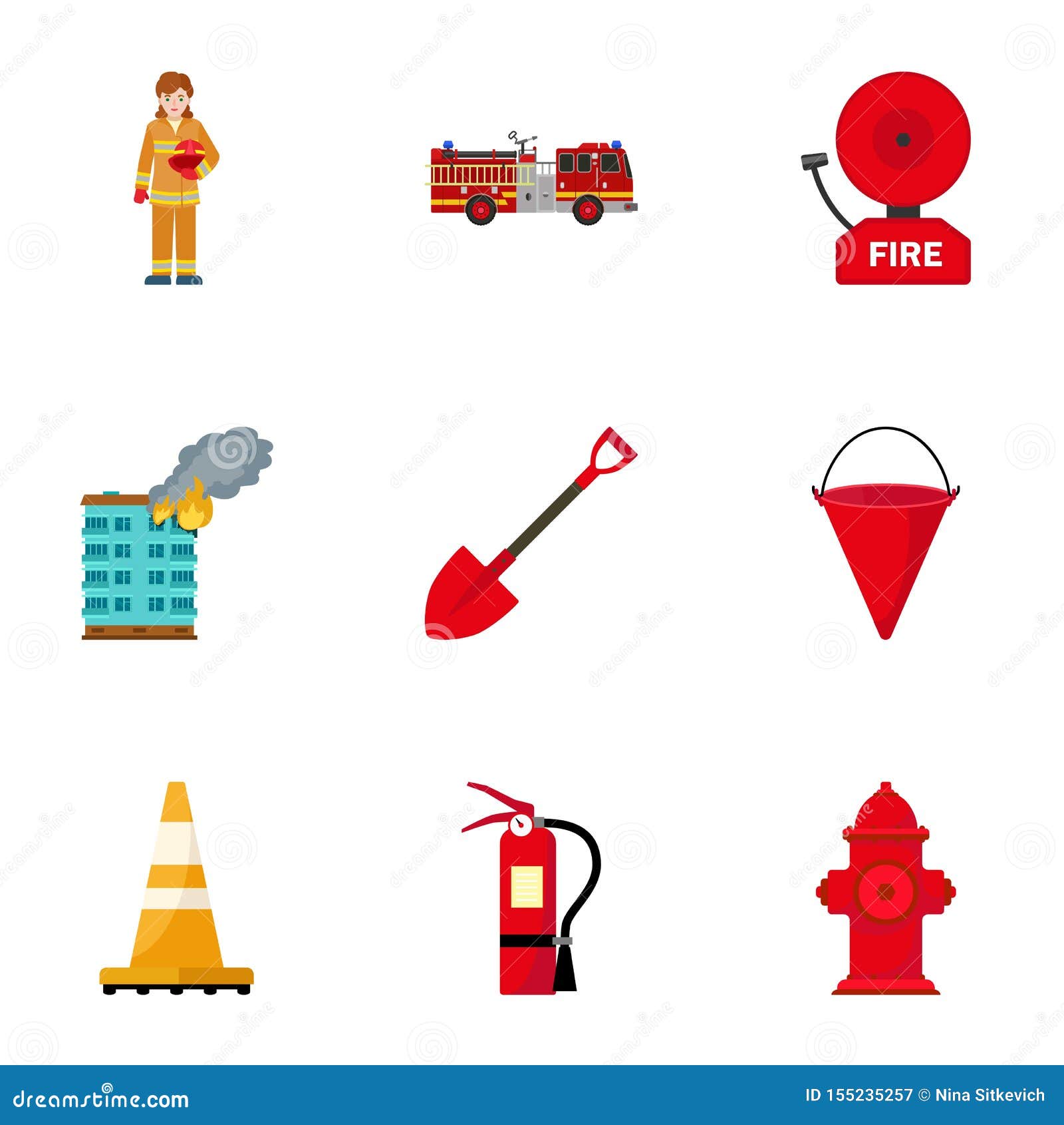 Firefighter Equipment Icon Set, Flat Style Stock Vector - Illustration ...