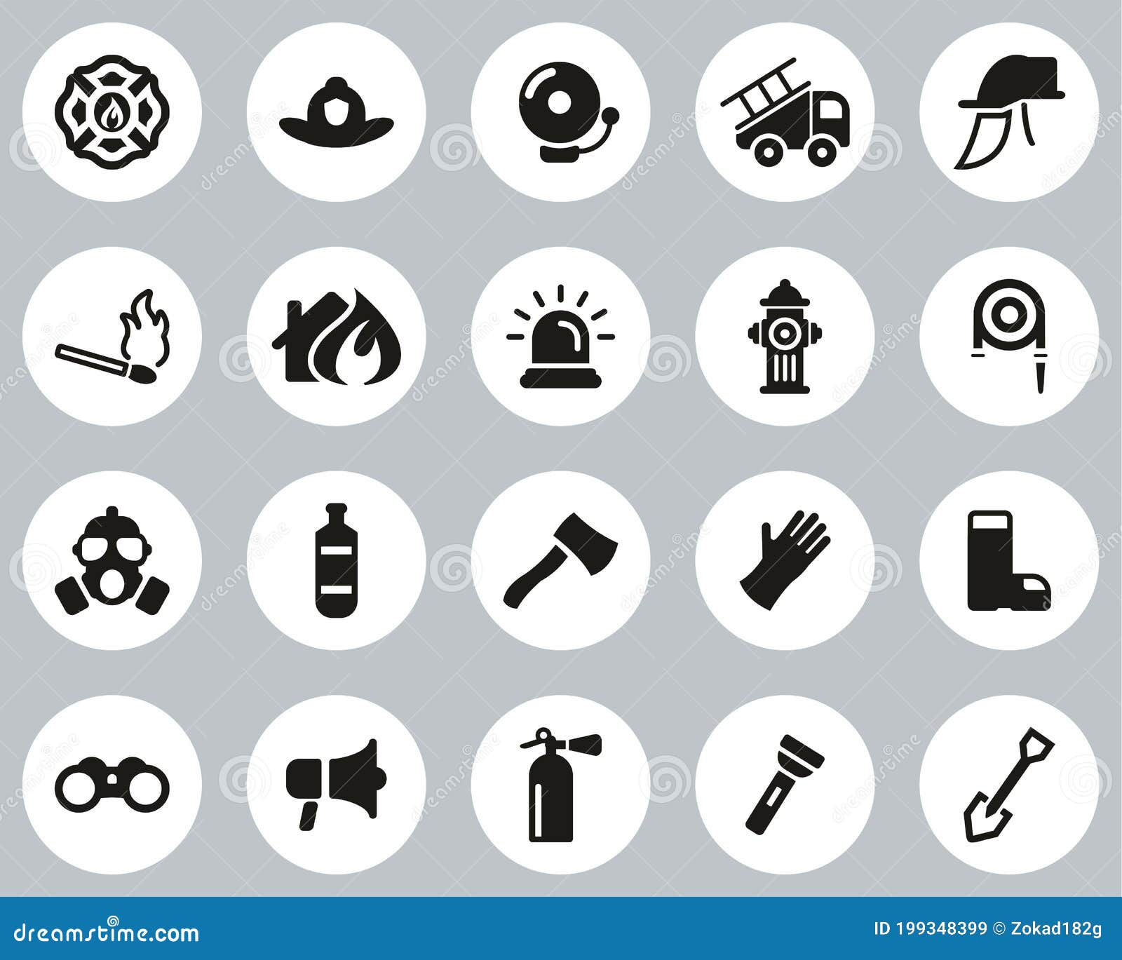 Firefighter & Firefighter Equipment Icons Black & White Flat Design ...