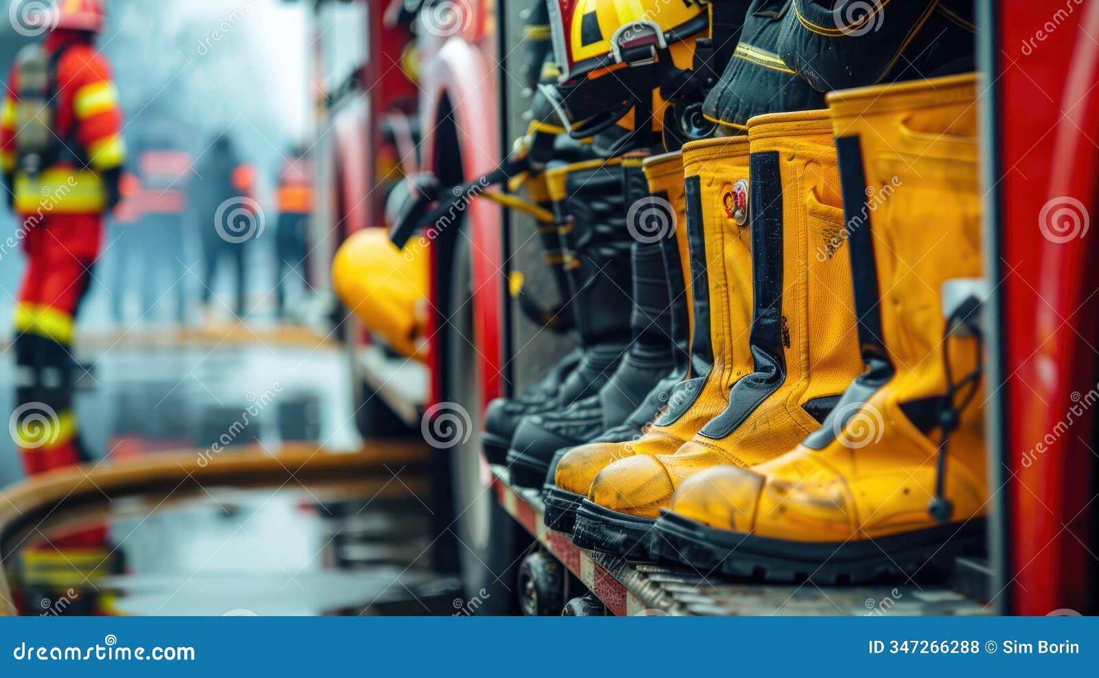 Firefighter Equipment Lined Up on the Bumper Stock Illustration ...