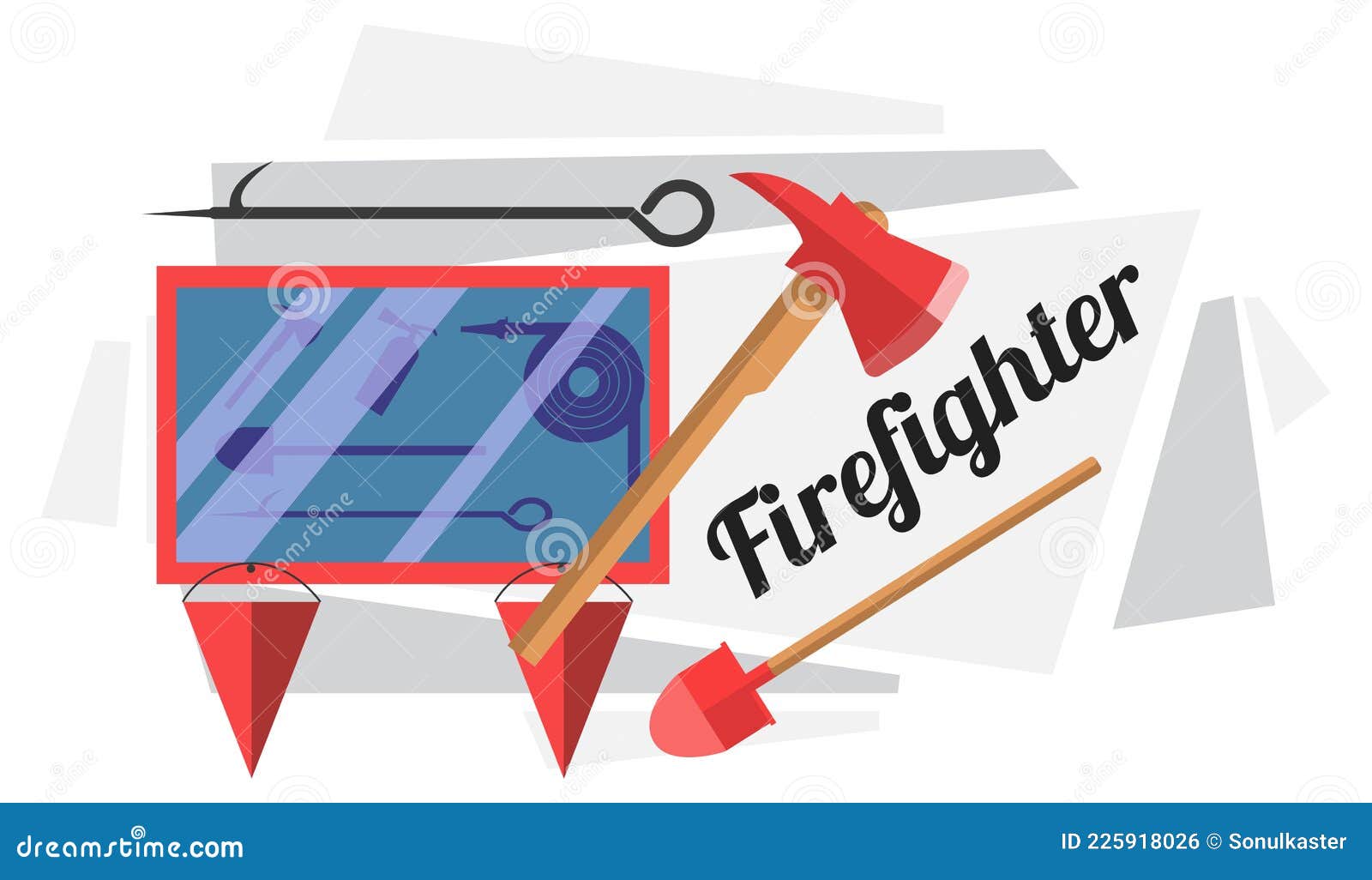Firefighter Equipment and Tools in Display Frame Stock Vector ...
