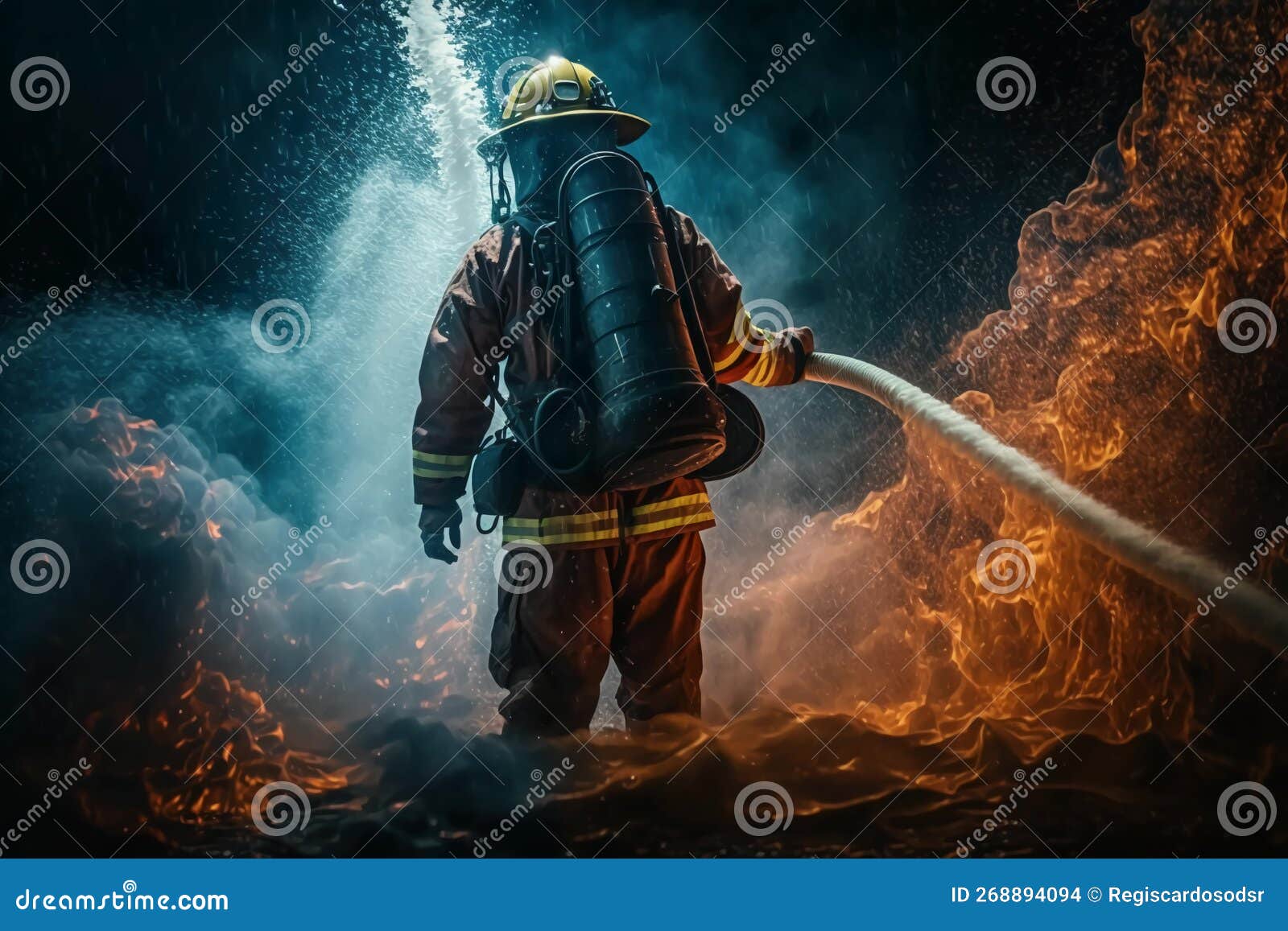 A Firefighter Exting a Fire with a Hose, Generative Ai Stock Photo ...