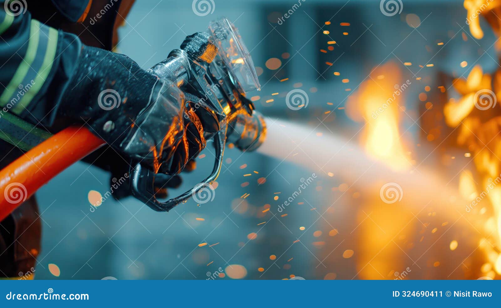 Firefighter Extinguishing Fire Close Up, Focus on Firefighting ...