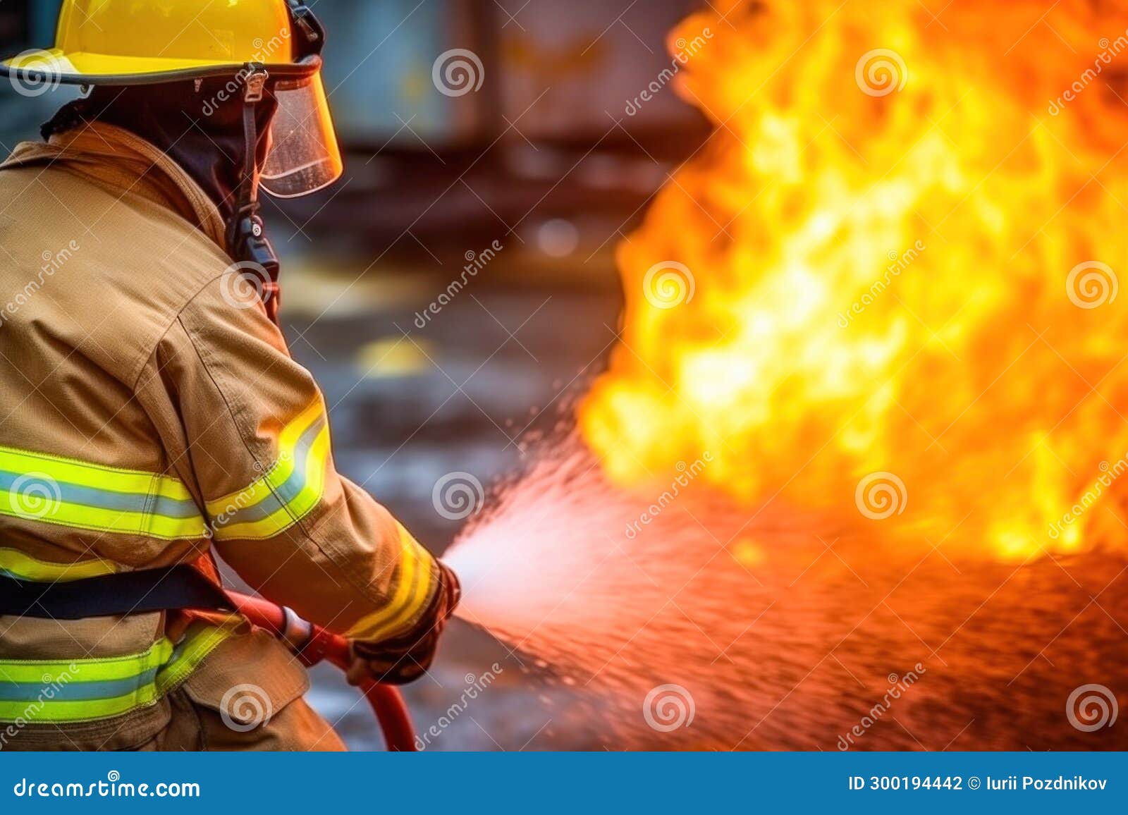 Firefighter Extinguishing Fire on Severe Fire Stock Photo - Image of ...