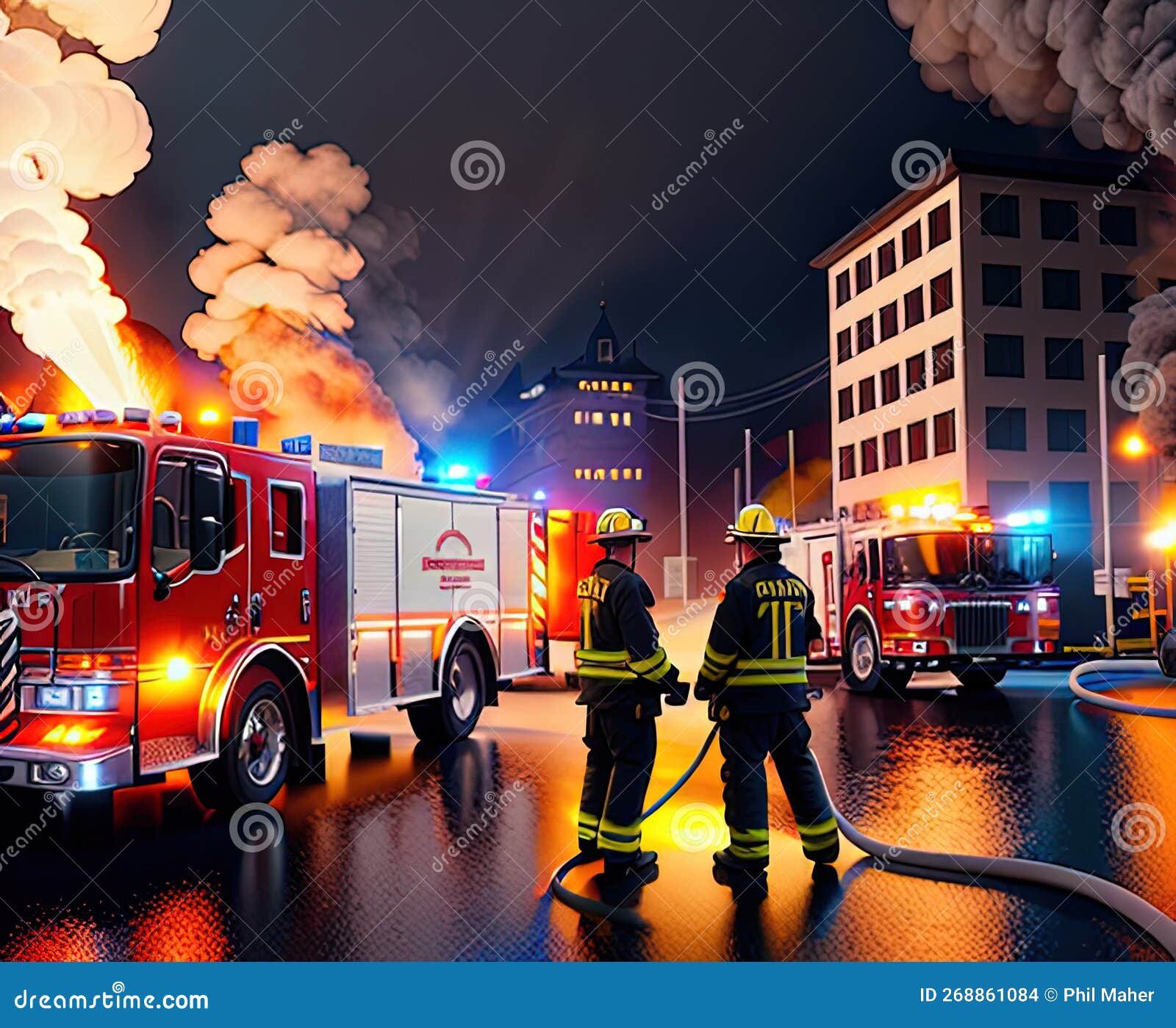 Firefighter. Fictional Workplace. Generative AI. Stock Illustration ...