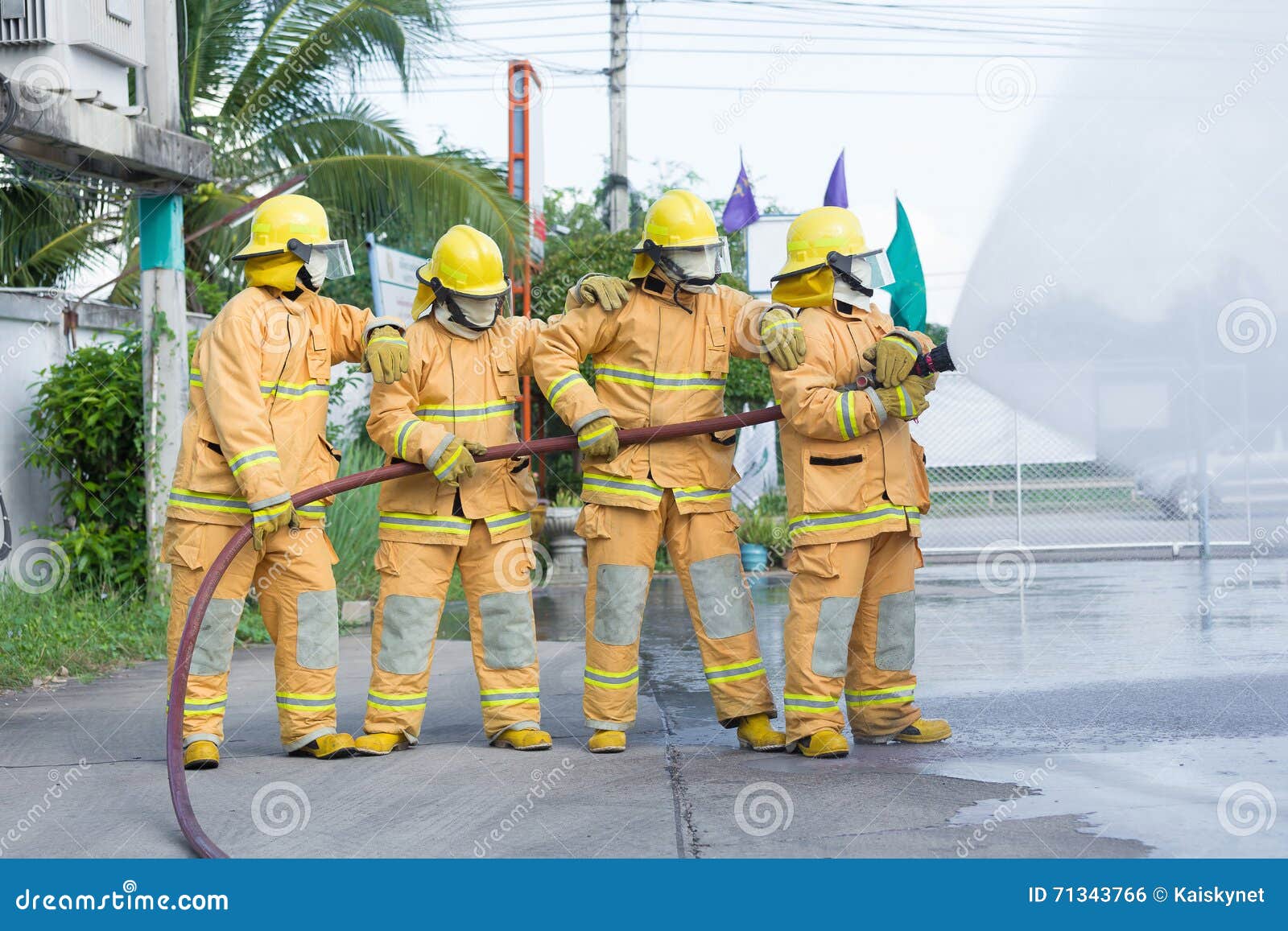 Firefighter Fighting for a Fire Attack Stock Photo - Image of glove ...