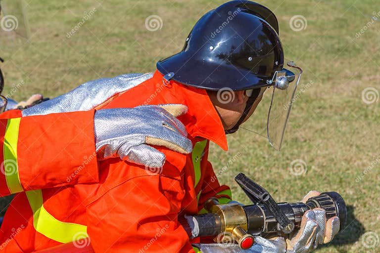 Firefighter Fighting for Fire Attack Training Editorial Photography ...