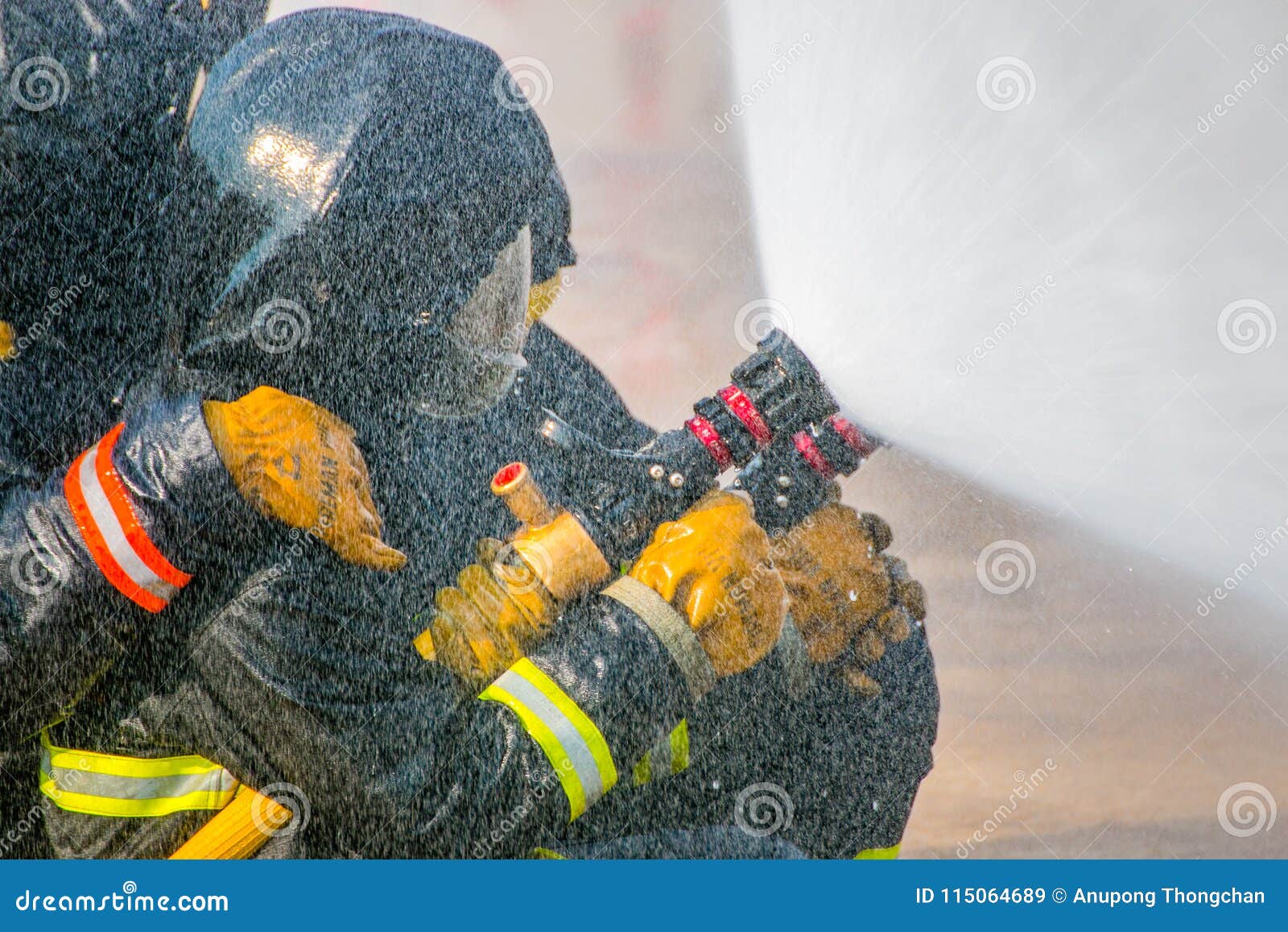 Firefighter Fighting Fire during Training Editorial Stock Image - Image ...