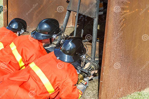 Firefighter Fighting for Fire Attack Training Editorial Stock Image ...