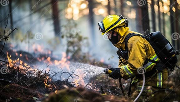 Firefighter Fighting a Fire in the Forest Stock Illustration ...