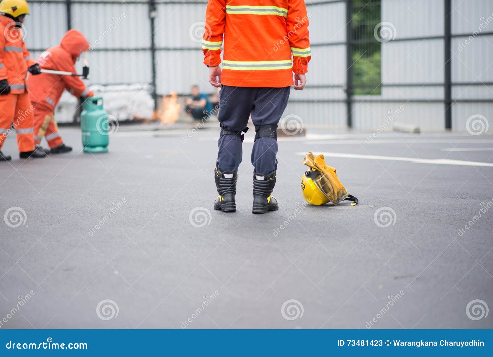 Firefighter Fighting Fire during Training Officer Stock Image - Image ...