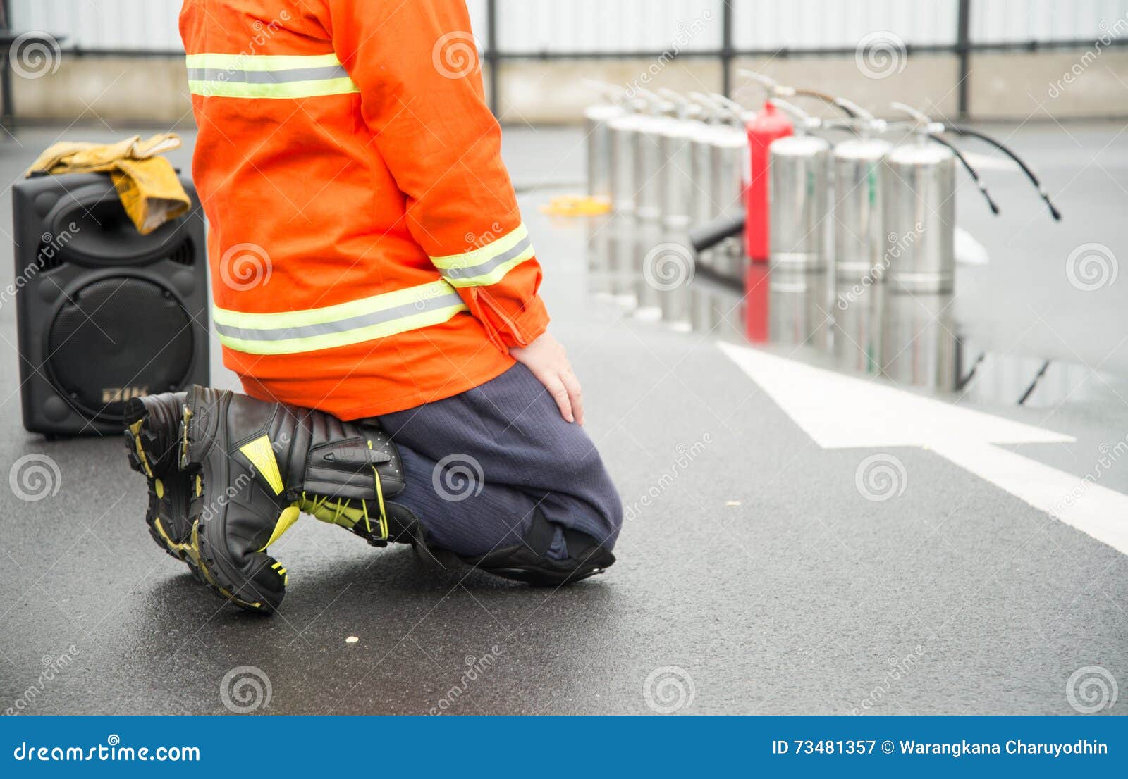 Firefighter Fighting Fire during Training Stock Image - Image of ...