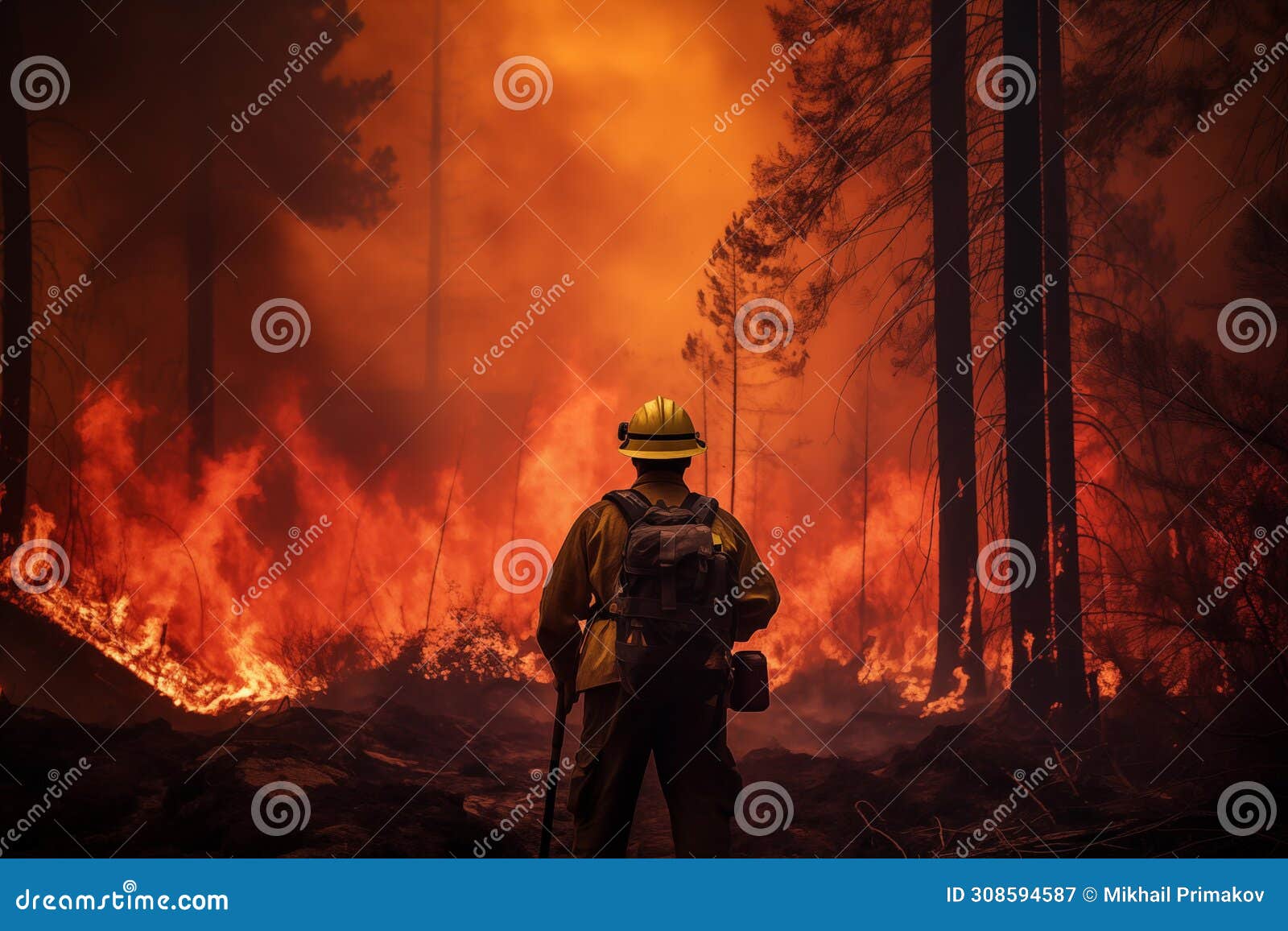 Firefighter Fighting a Forest Fire Stock Illustration - Illustration of ...