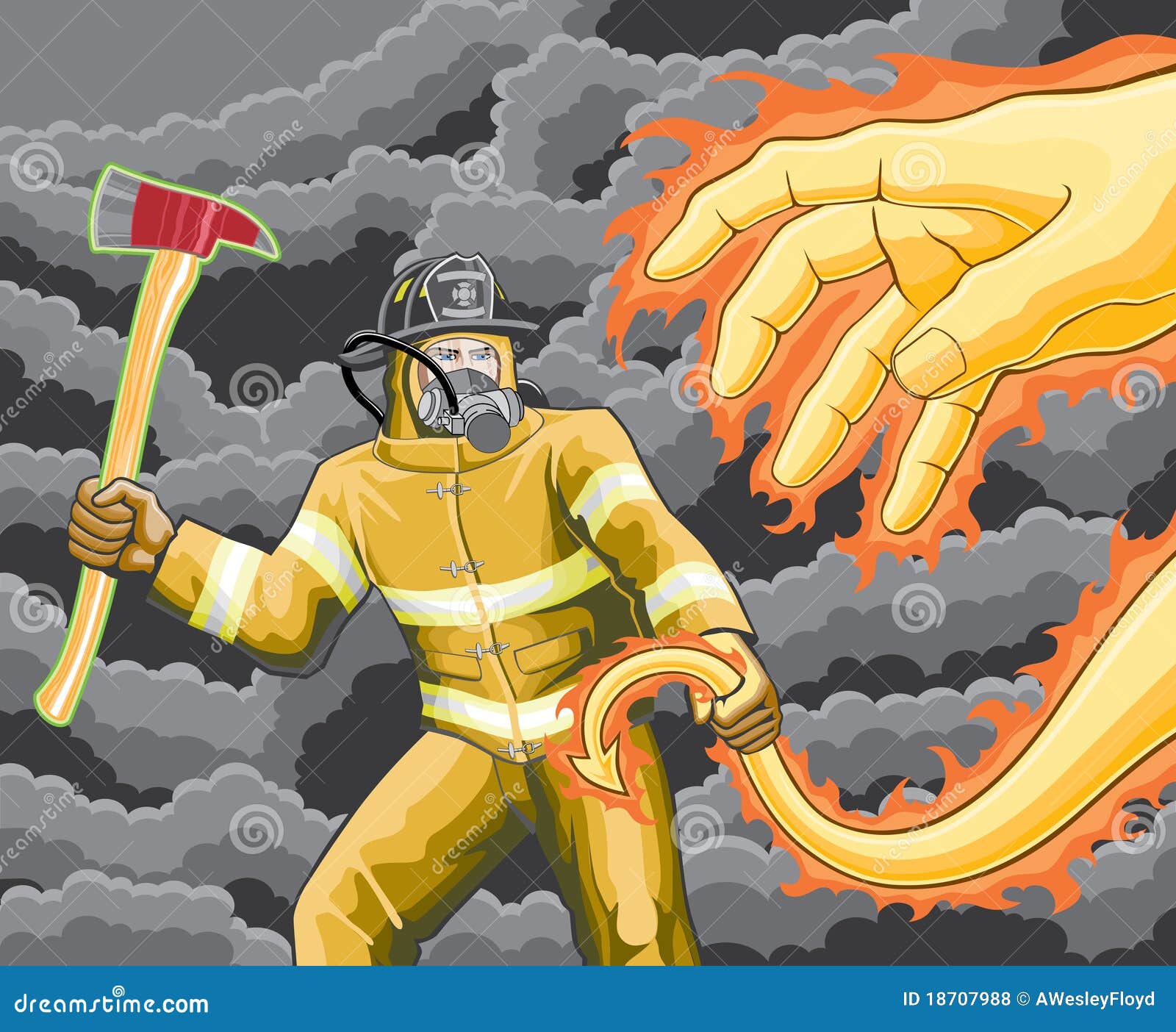 Firefighter Fights Fire Demon Stock Vector - Illustration of fire ...