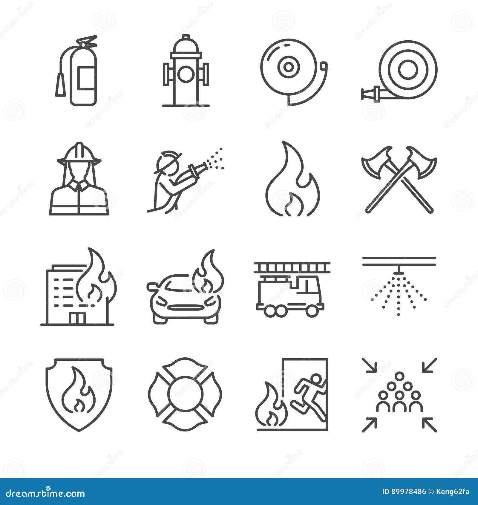 Firefighter and Fire Department Icons Stock Vector - Illustration of ...