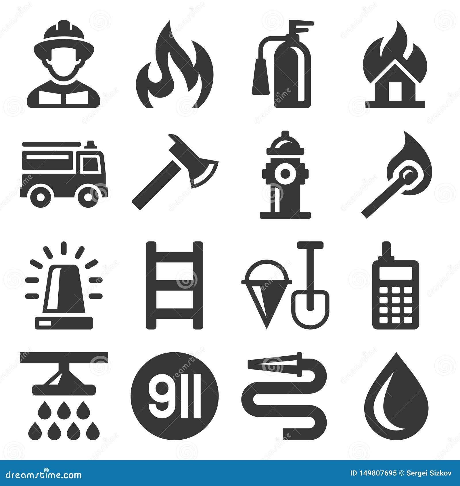 Firefighter and Fire Department Icons Set. Vector Stock Vector ...