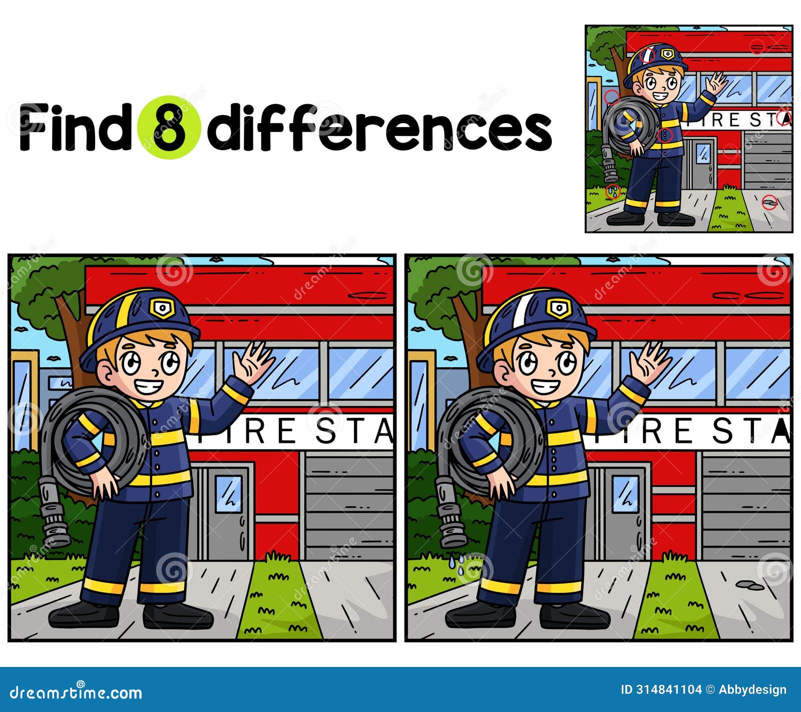 Firefighter with Fire Hose Find the Differences Stock Vector ...