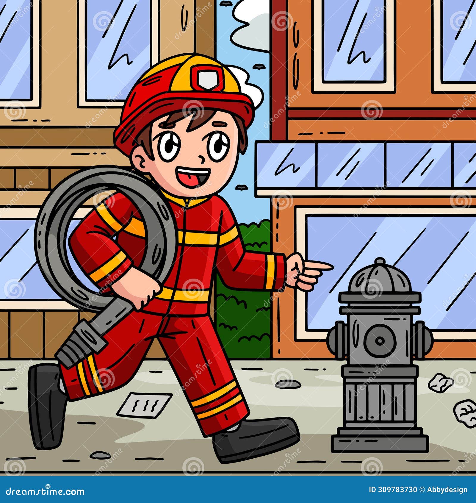 Firefighter and Fire Hydrant Colored Cartoon Stock Vector ...