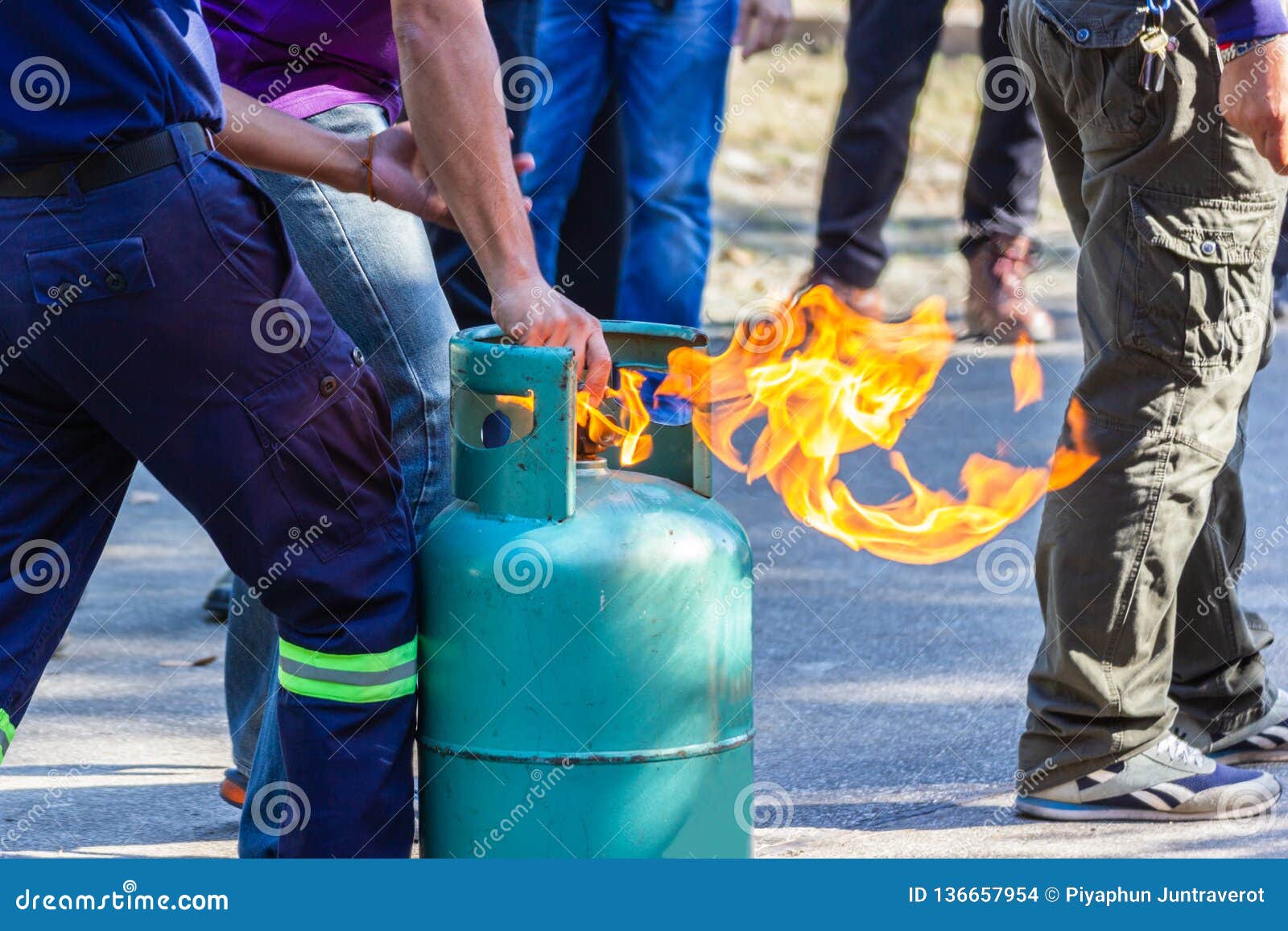 Firefighter Firefighting Training, the Fire is Burning Stock Photo ...
