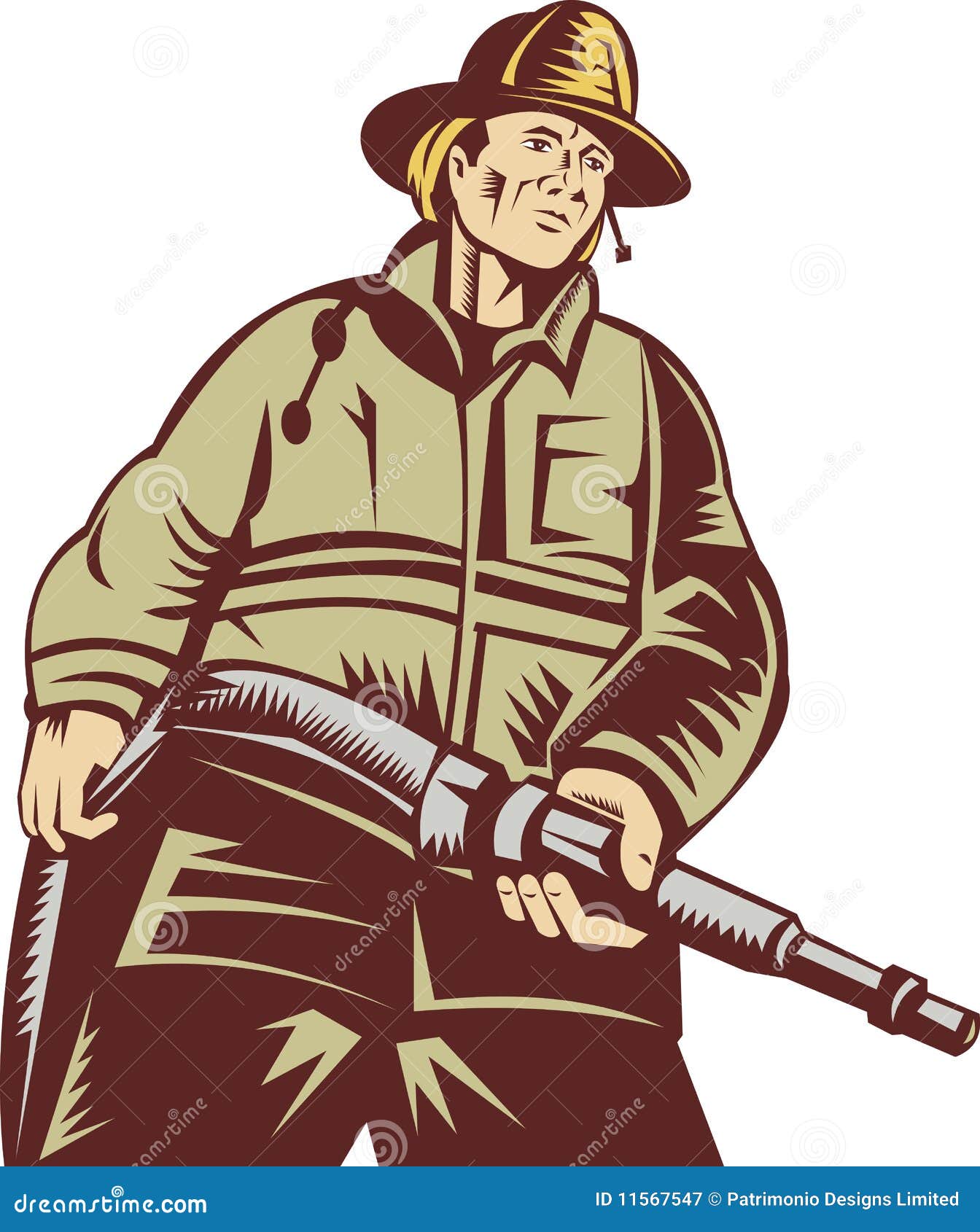 Firefighter Fireman with Fire Hose Stock Illustration - Illustration of ...