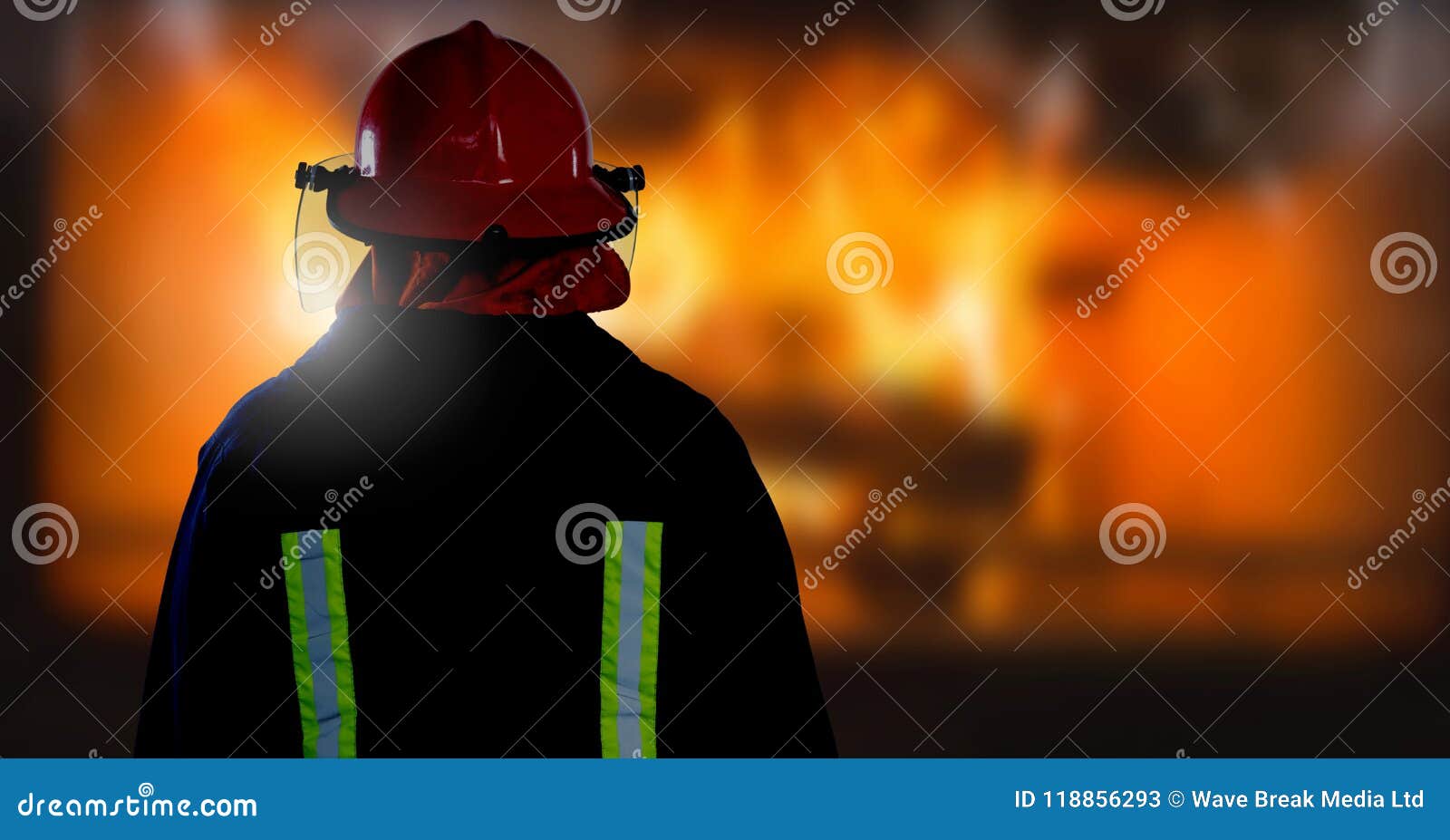 Firefighter in Front of Burning Fire Stock Image - Image of modern ...
