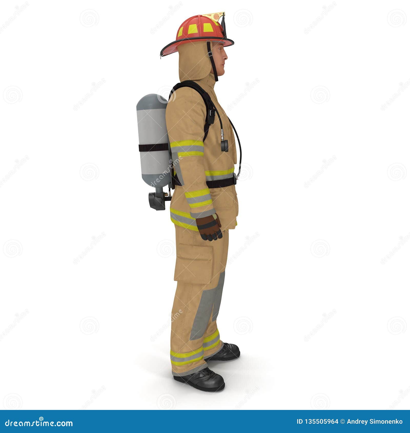 Firefighter in Fully Protective Uniform Standing Pose 3D Illustration ...