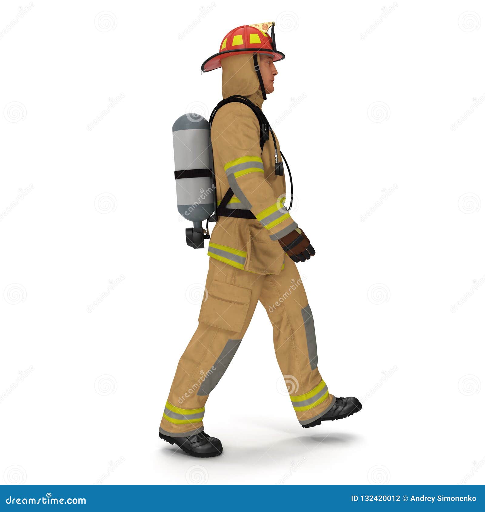 Firefighter in Fully Protective Uniform Walking Pose Isolated 3D ...