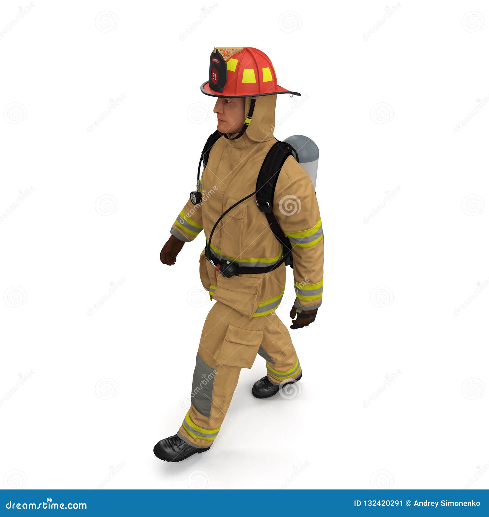 Firefighter in Fully Protective Uniform Walking Pose Isolated 3D ...